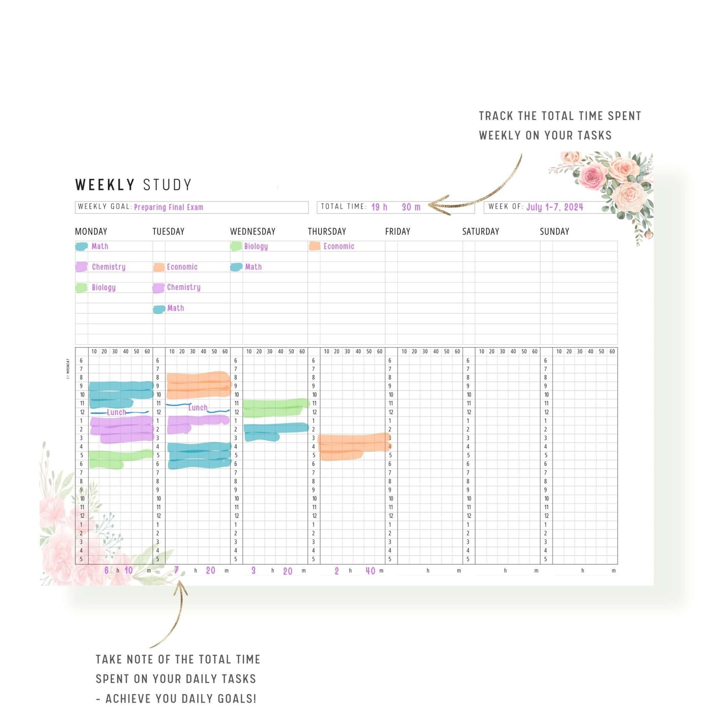 Floral Weekly Study Tracker Template – mrsneat