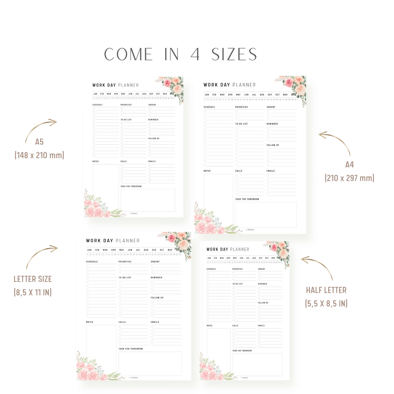 Floral Work Day Planner Printable - M206 – mrsneat