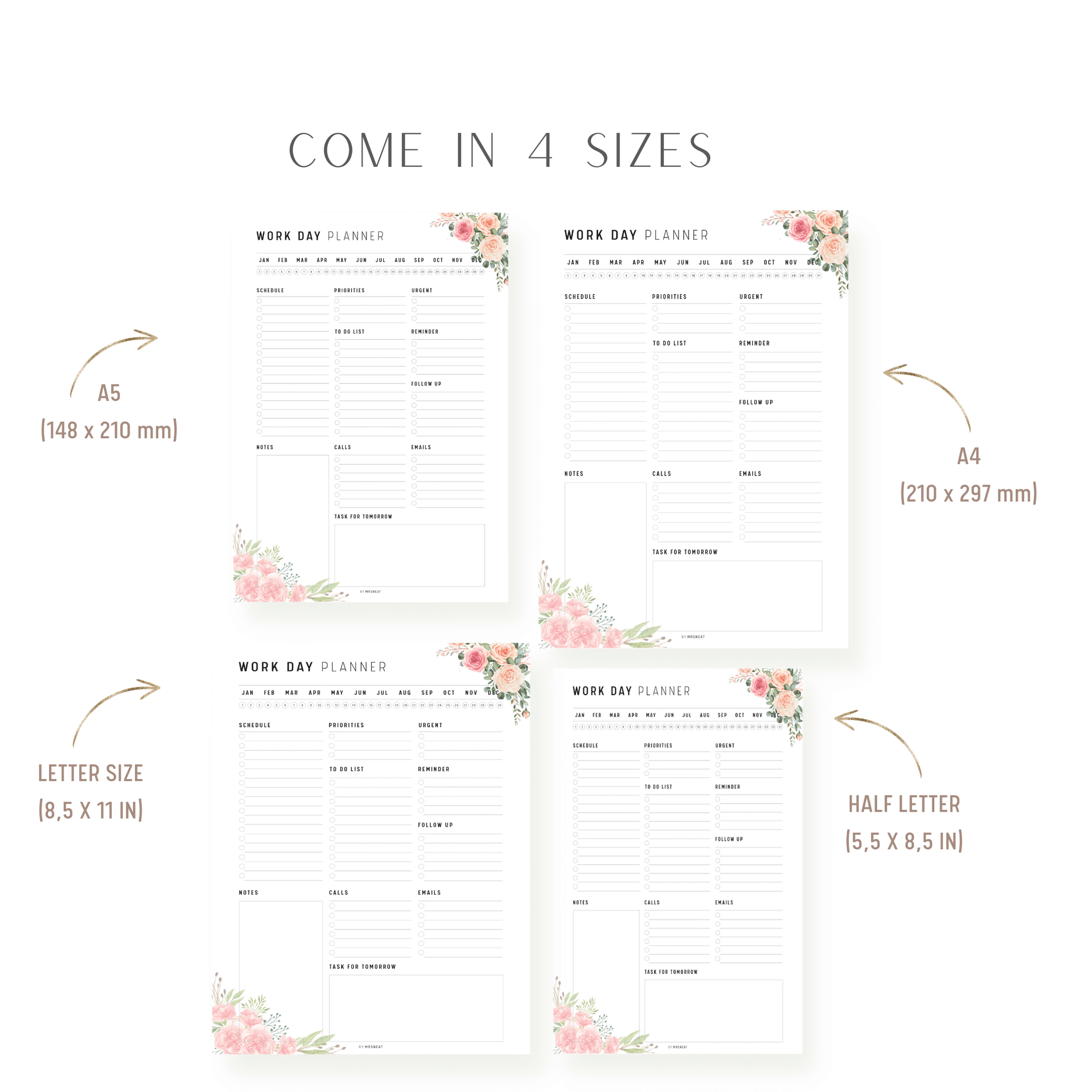 Floral Work Day Planner Printable – mrsneat