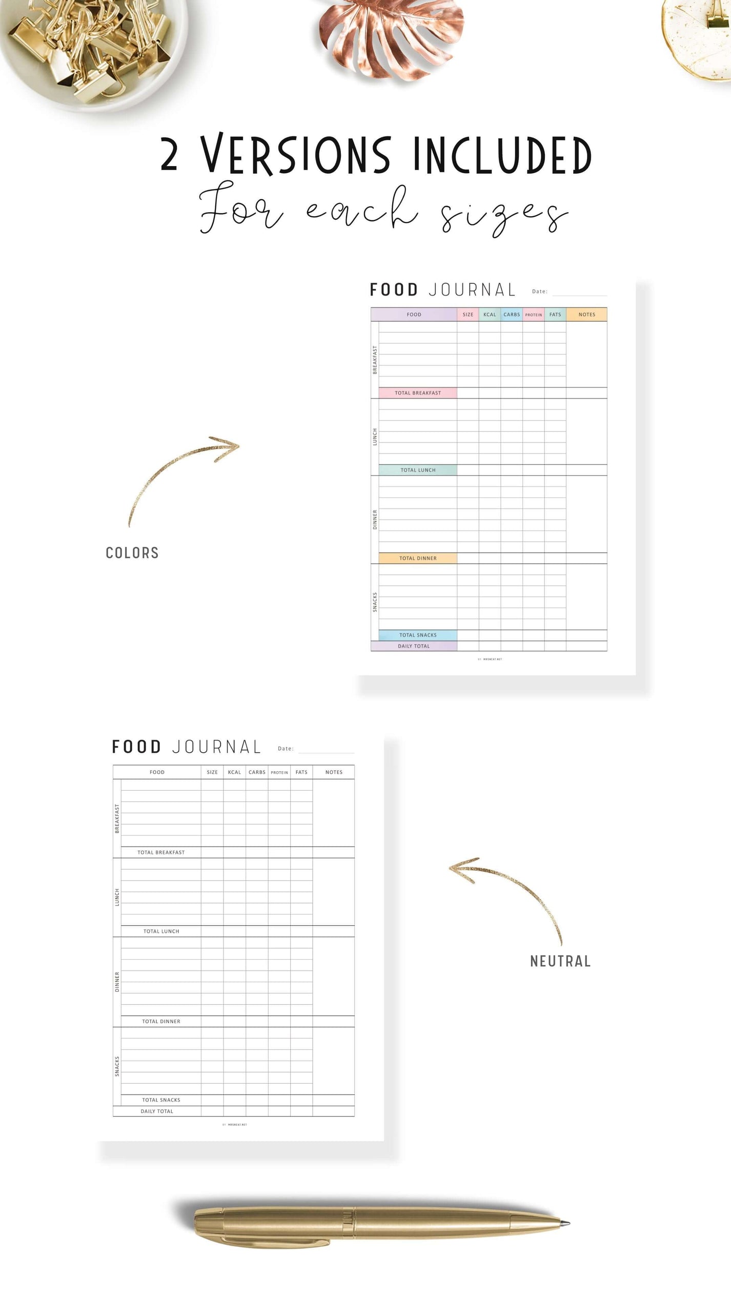 Daily Calorie Tracker Template Printable - M393 – mrsneat