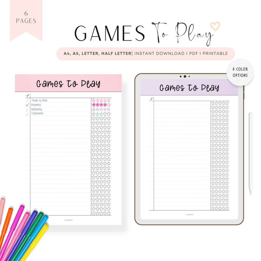 Games To Play List Template Printable - M378 – mrsneat