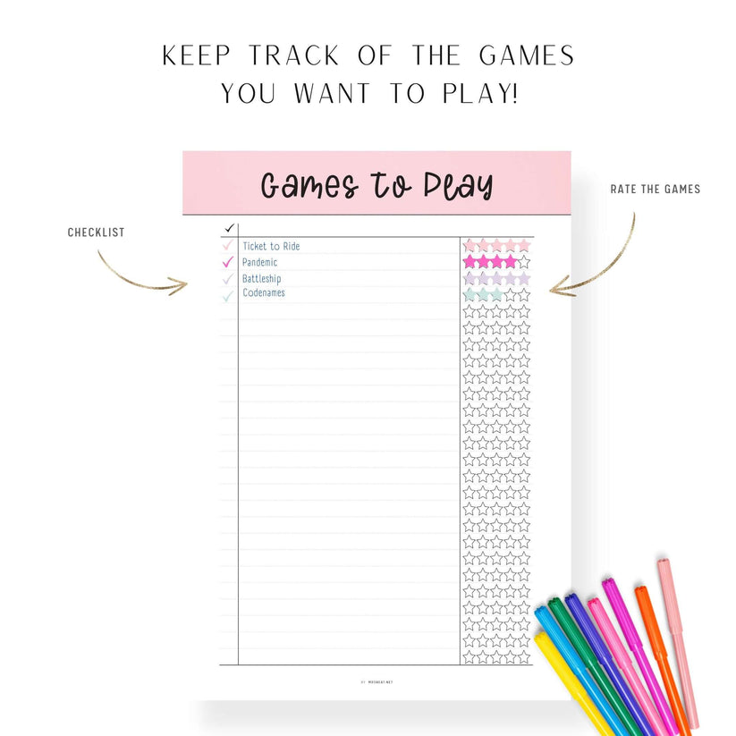 Games To Play List Template Printable - M378 – mrsneat