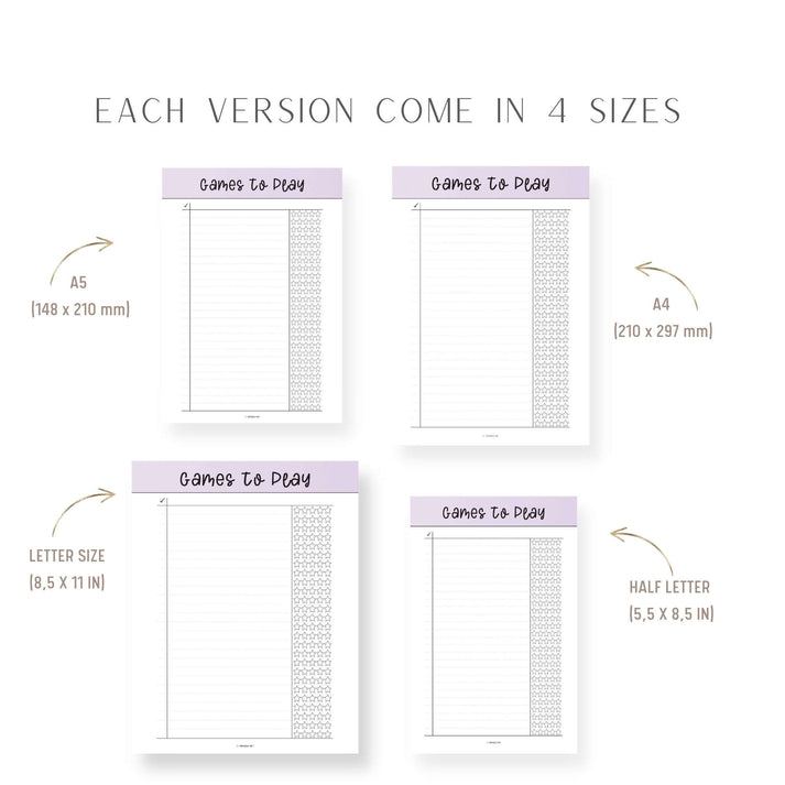 Games To Play List Template Printable - M378 – mrsneat