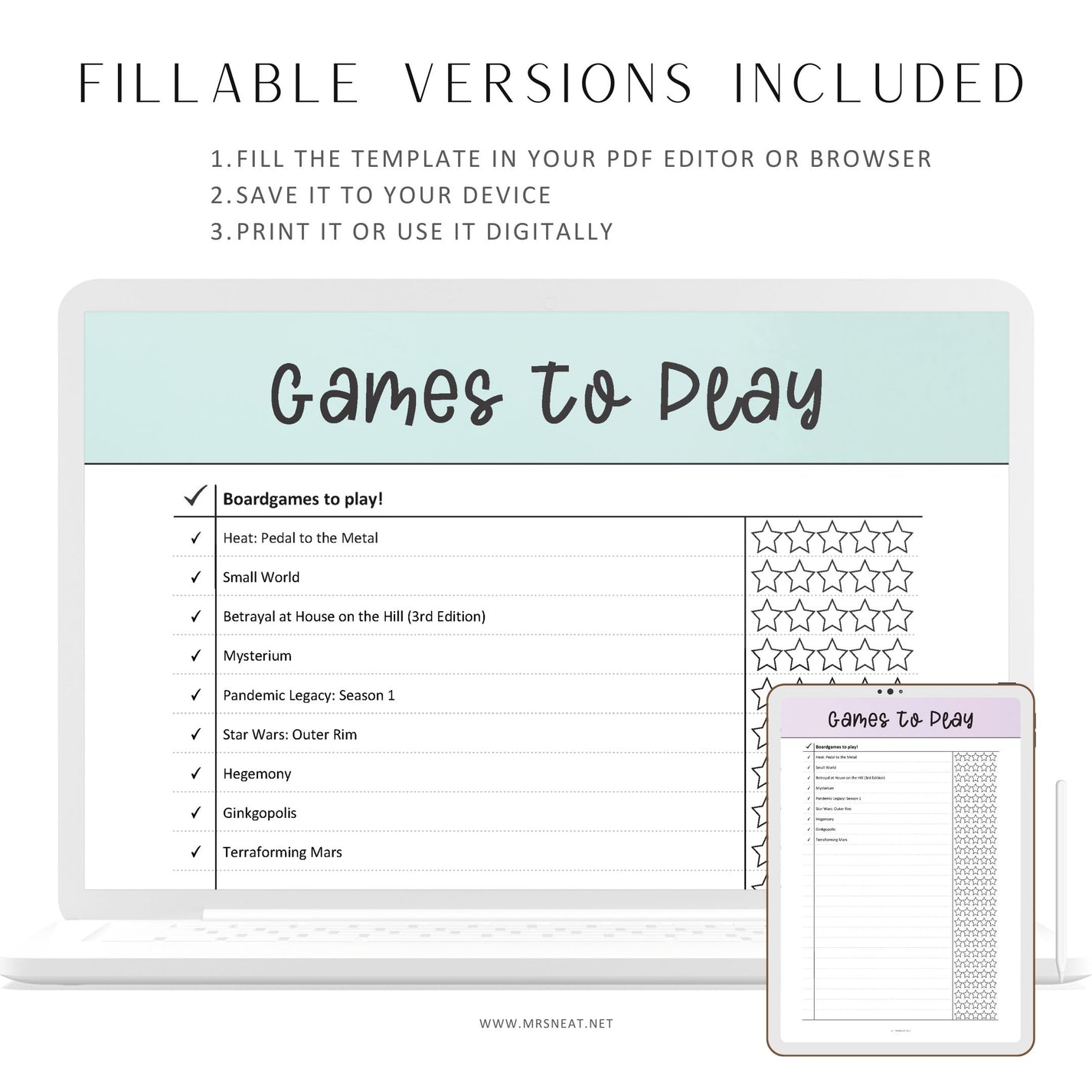 Games To Play List Template Printable - M378 – mrsneat