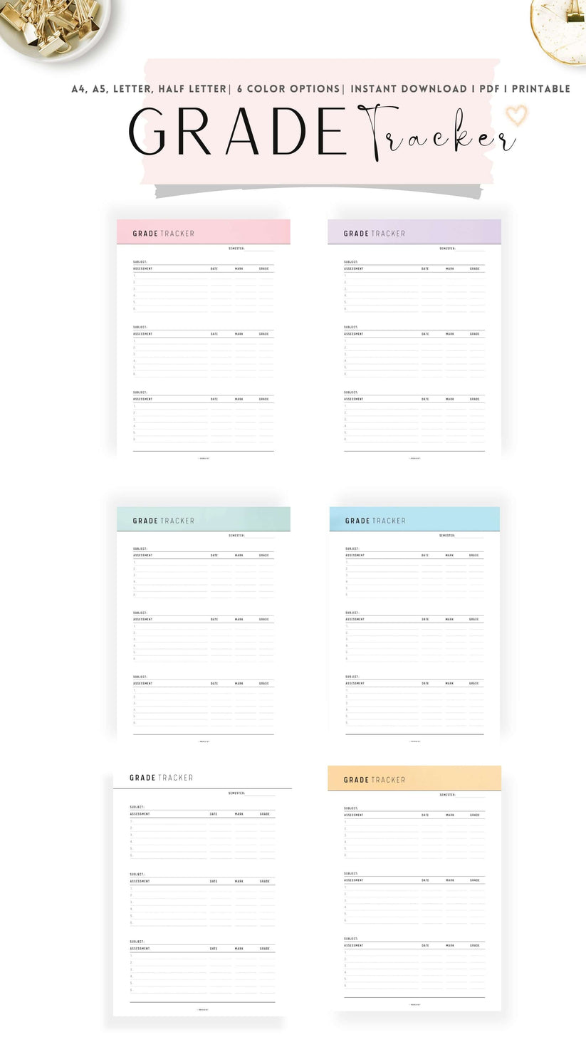 Printable Grade Tracker Template – mrsneat