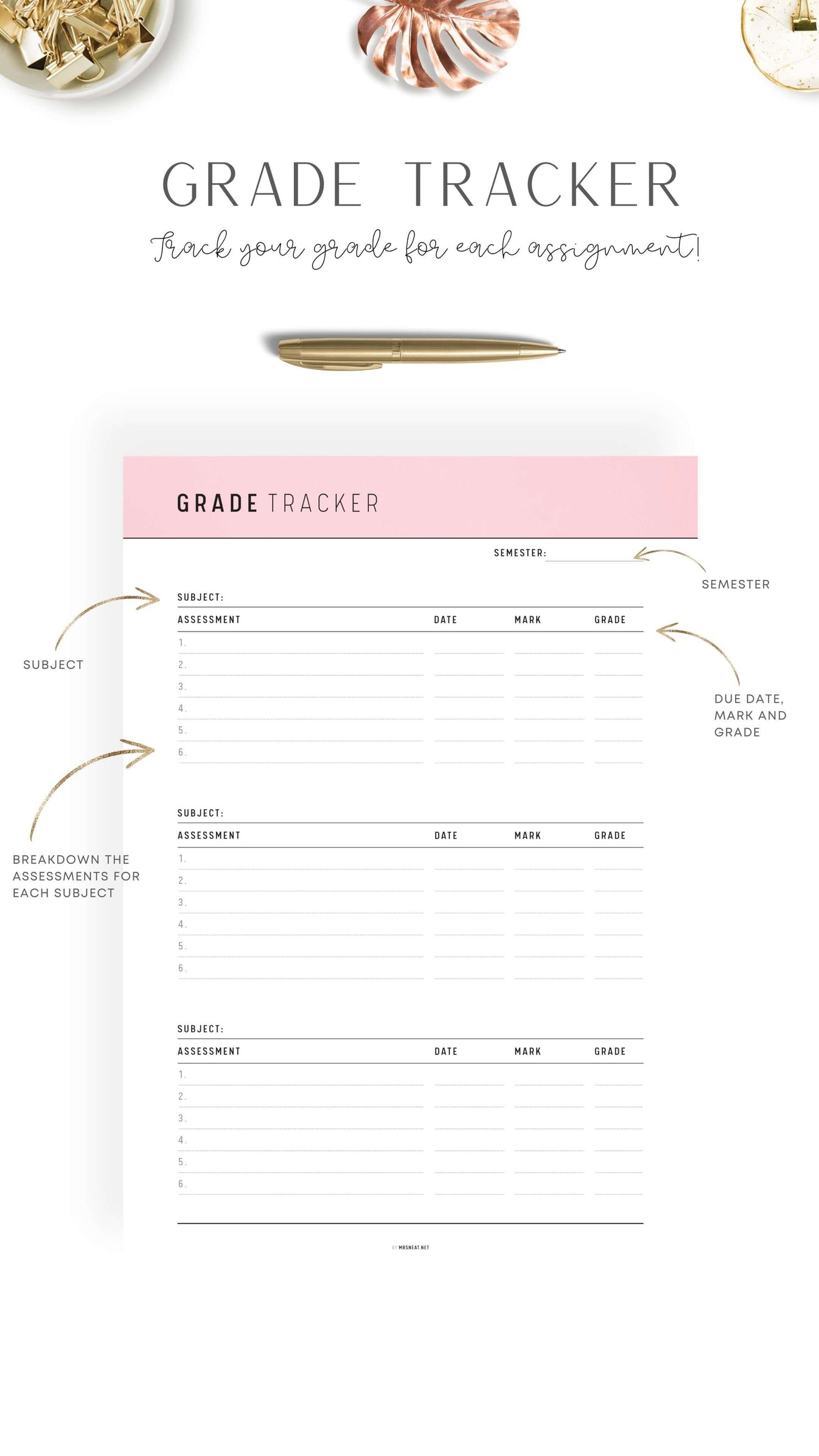 Printable Grade Tracker Template – mrsneat