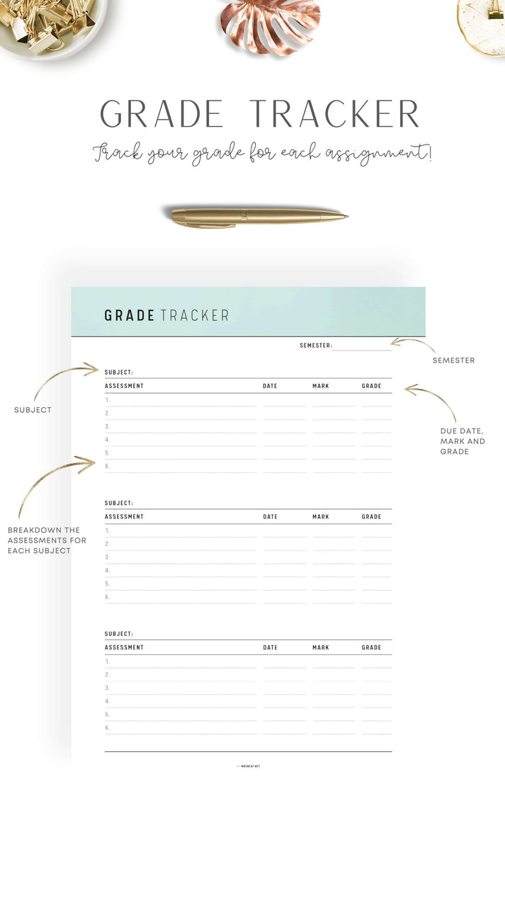 Printable Grade Tracker Template – mrsneat