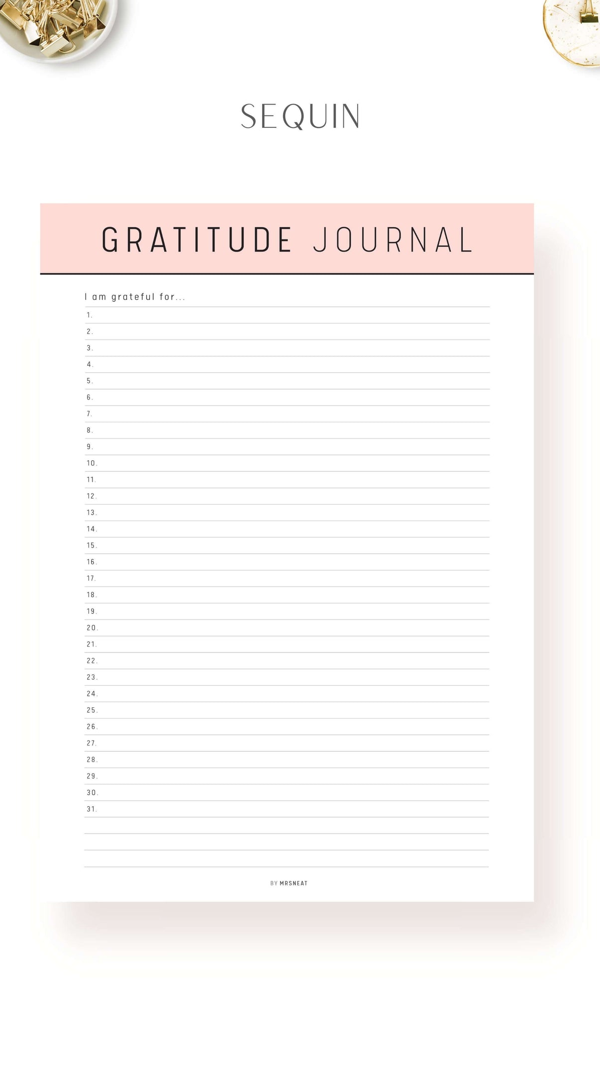 Printable Gratitude Journal Template - M258 – mrsneat