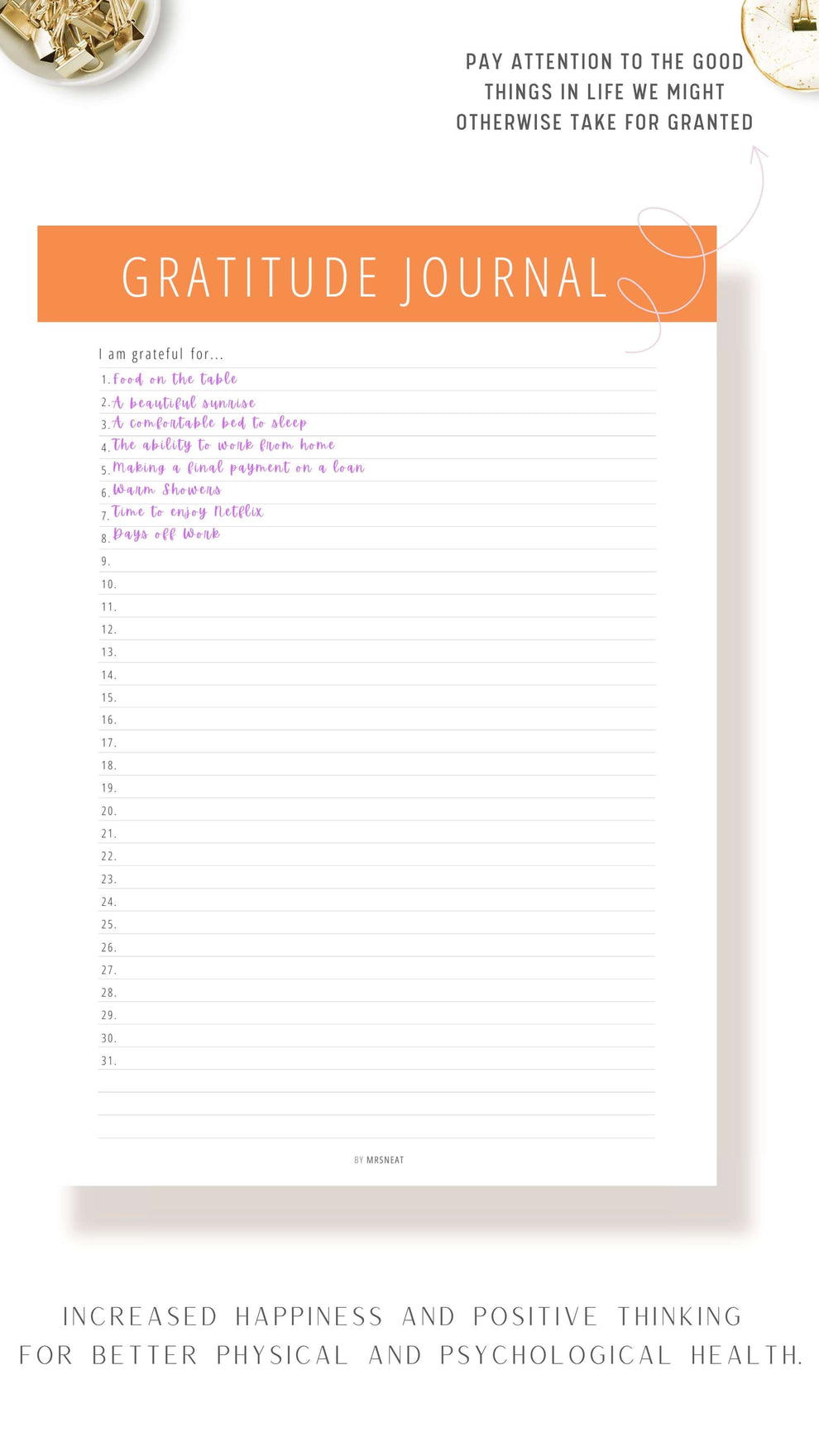 Printable Gratitude Journal Template - M258 – mrsneat
