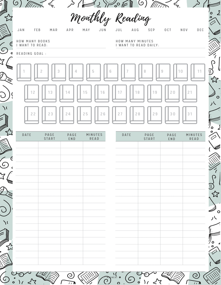 Monthly Reading Tracker Template Printable – mrsneat