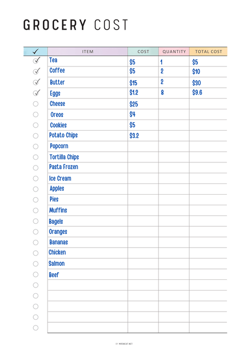 Fillable Grocery Budget Planner Printable - M325 – mrsneat