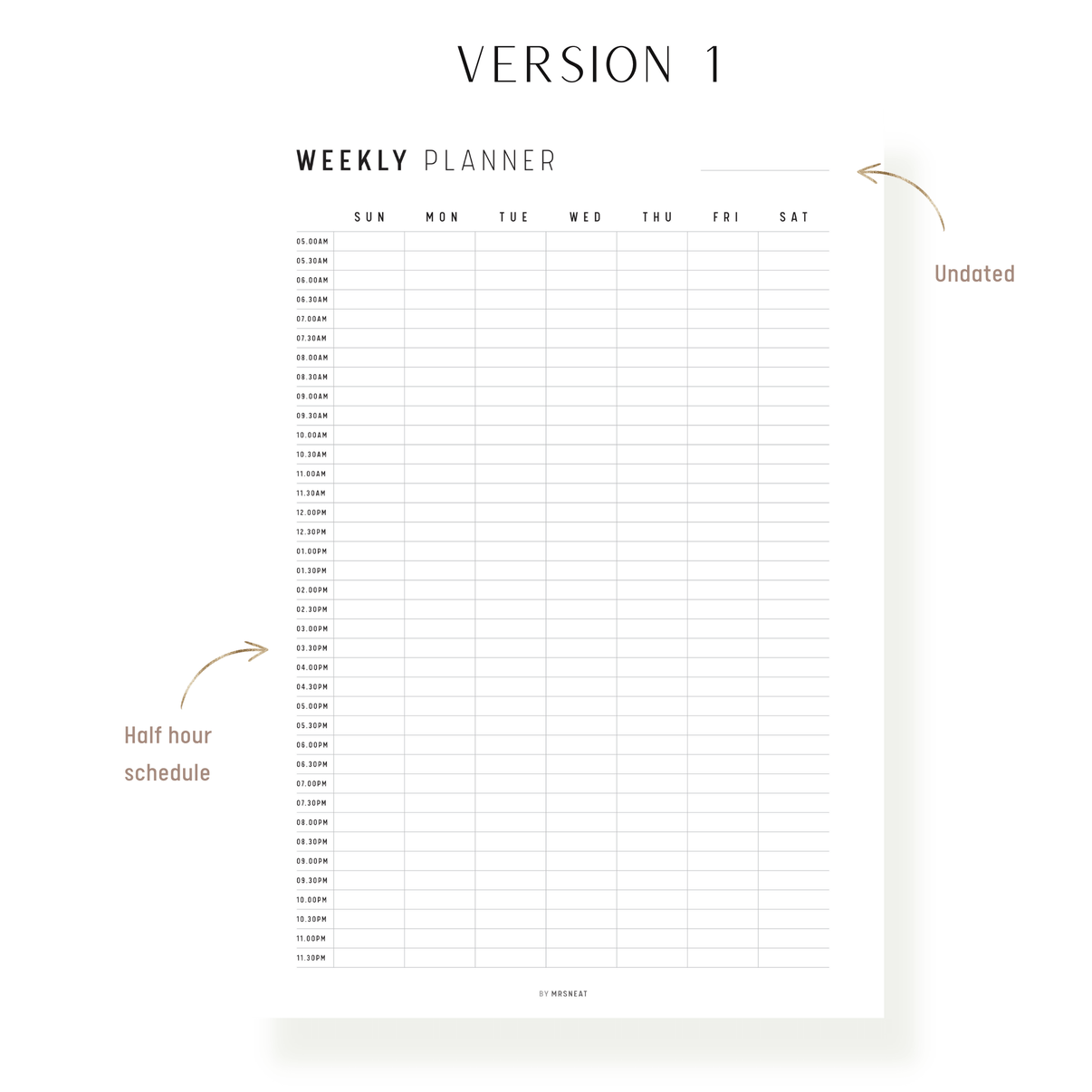 Half Hour Weekly Schedule Printable - M207 – mrsneat