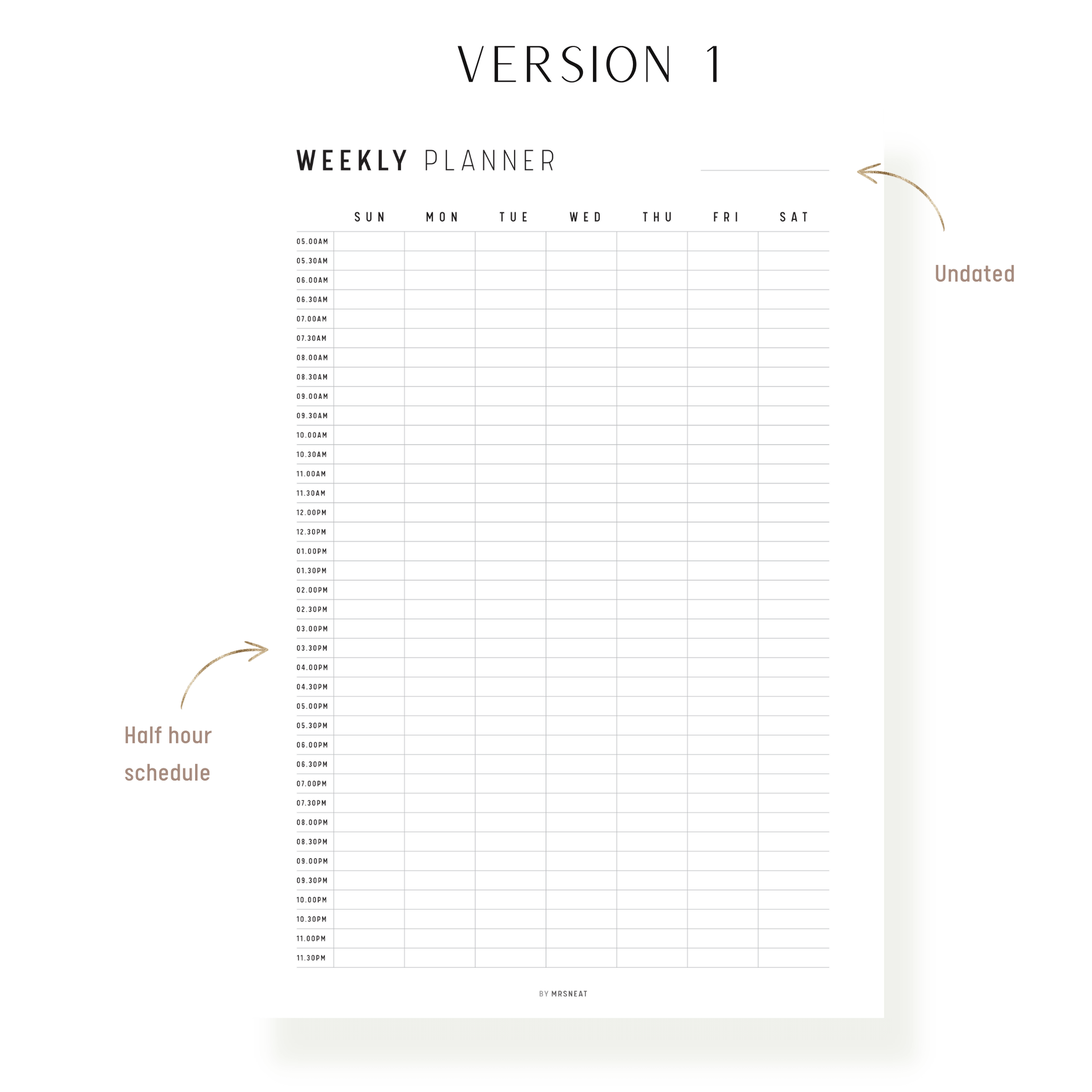 Half Hour Weekly Schedule Printable - M207 – mrsneat
