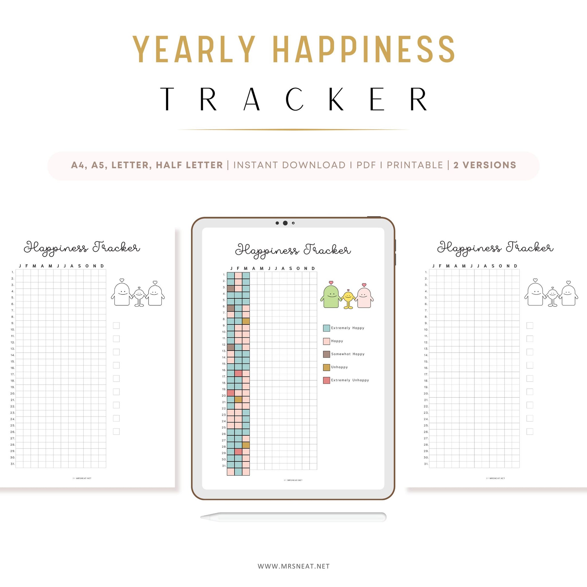 Yearly Happiness Tracker Printable - M530 – mrsneat