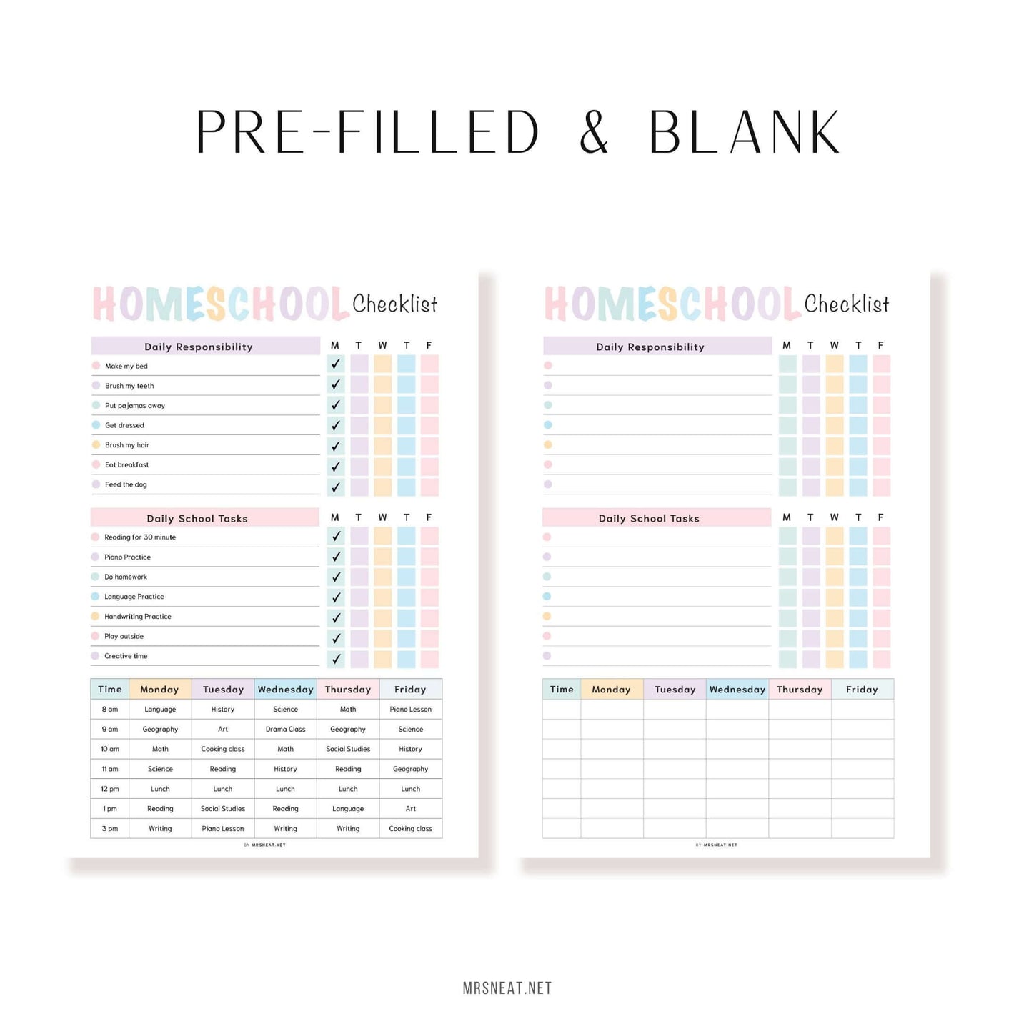 Homeschool Checklist Template PDF - M495 – mrsneat