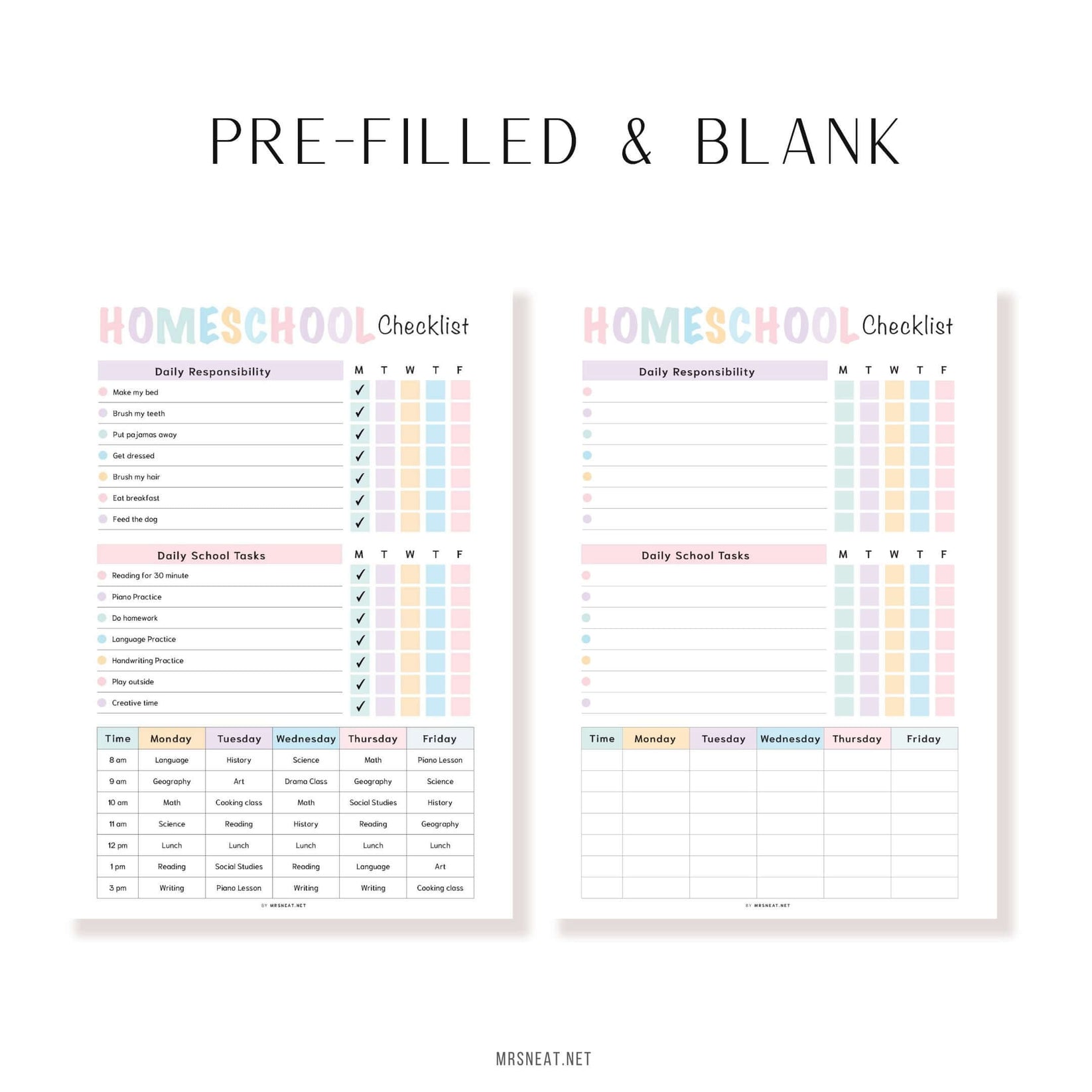 Homeschool Checklist Template PDF - M495 – mrsneat