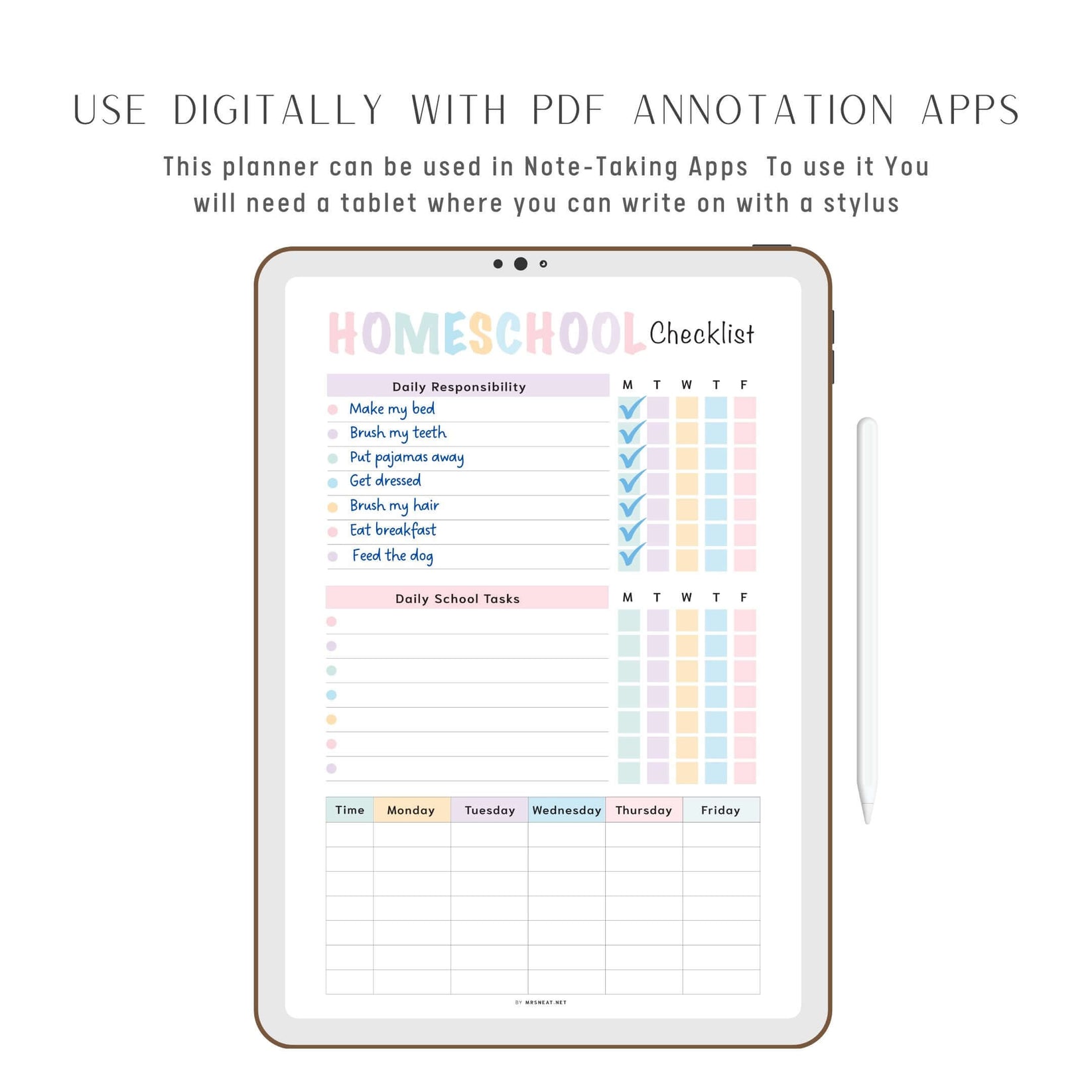 Homeschool Checklist Template PDF - M495 – mrsneat