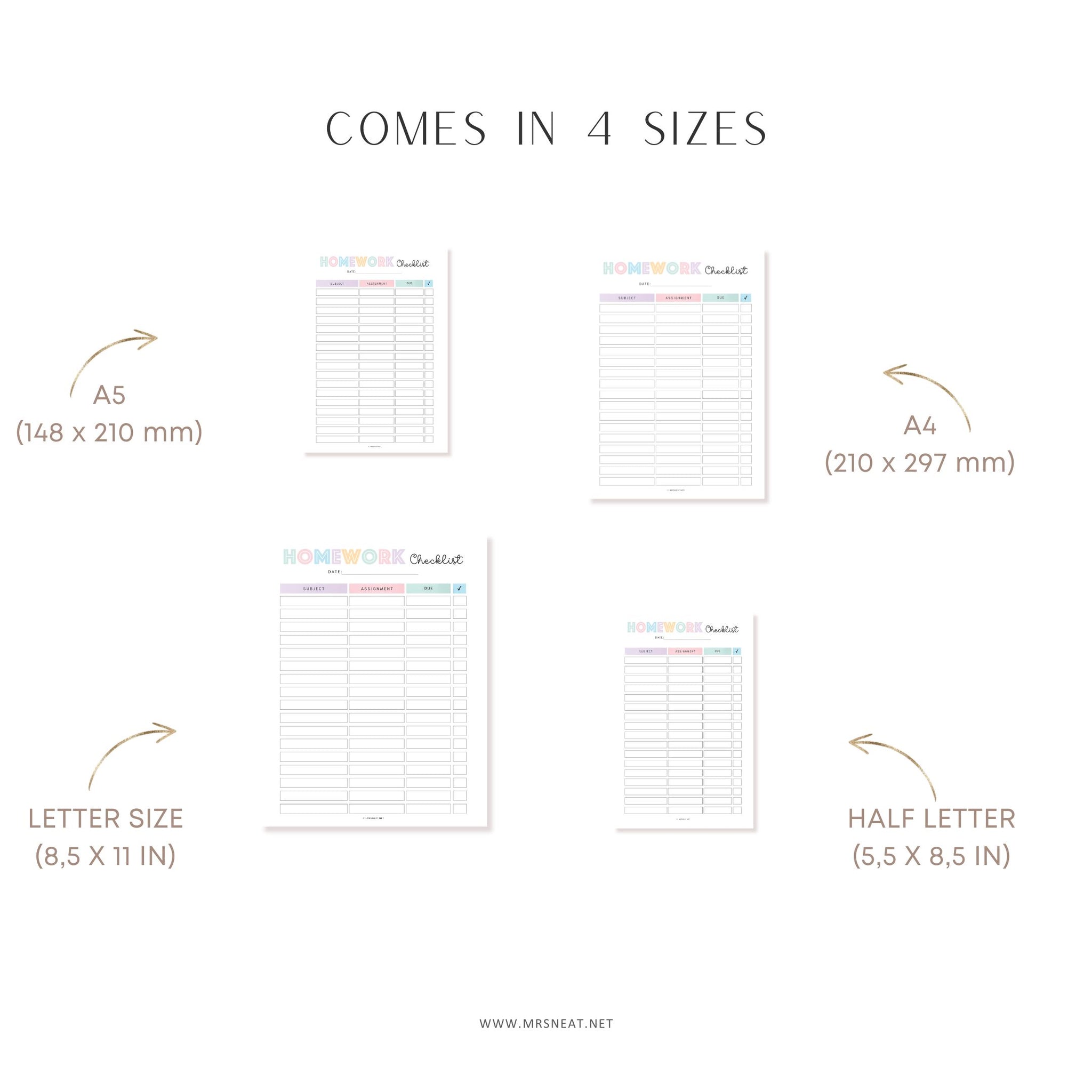 Homework Checklist Template Printable - M540 – mrsneat
