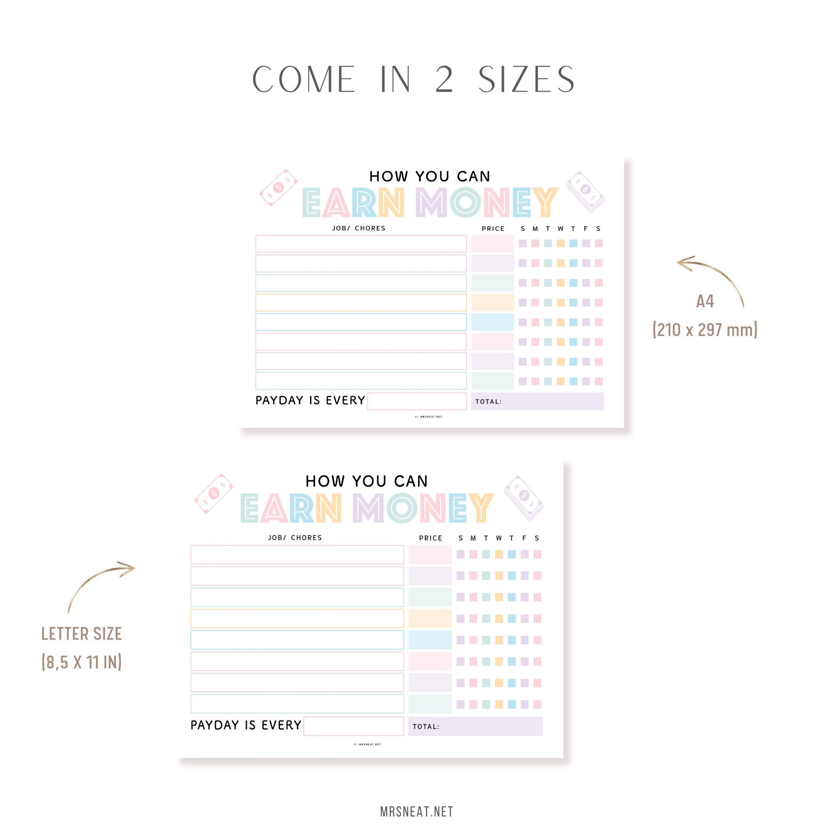 How to earn money chore chart PRINTABLE - M533 – mrsneat
