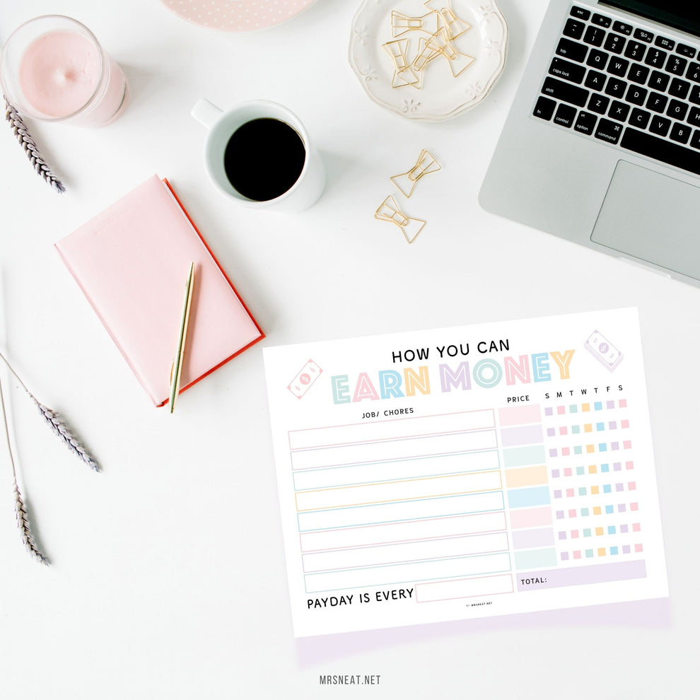 How to earn money chore chart PRINTABLE - M533 – mrsneat