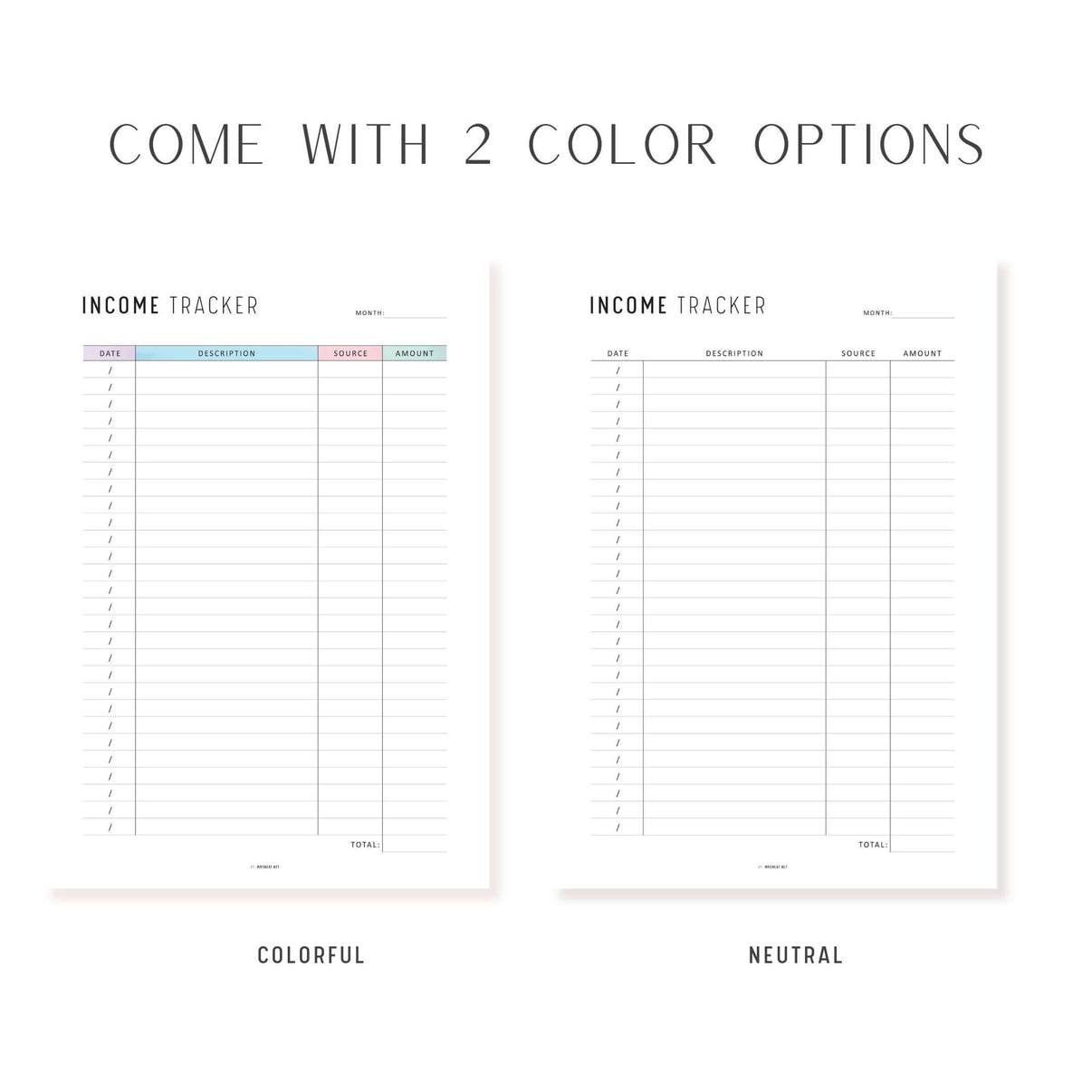 Income Tracker Printable - M439 – mrsneat