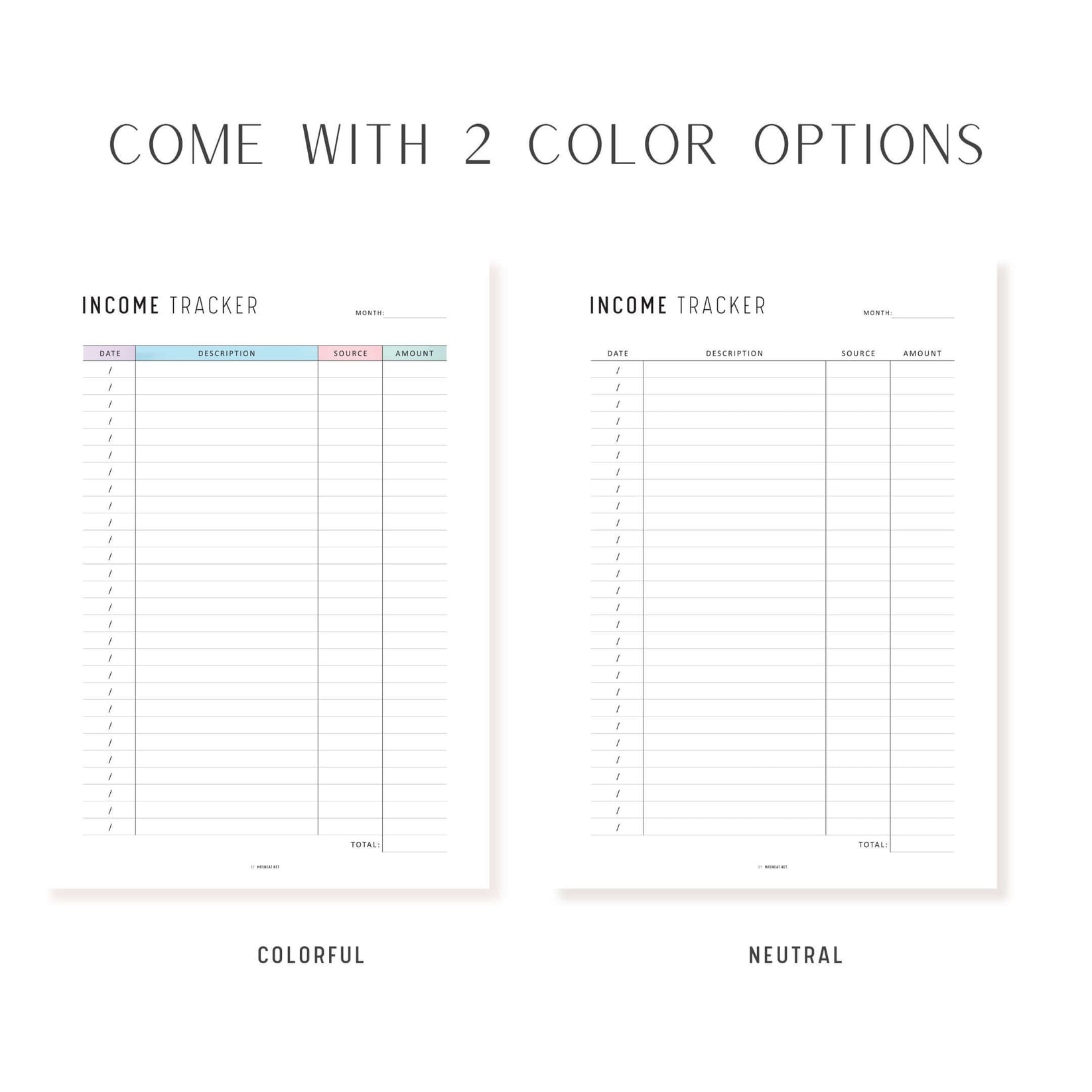 Income Tracker Printable - M439 – mrsneat