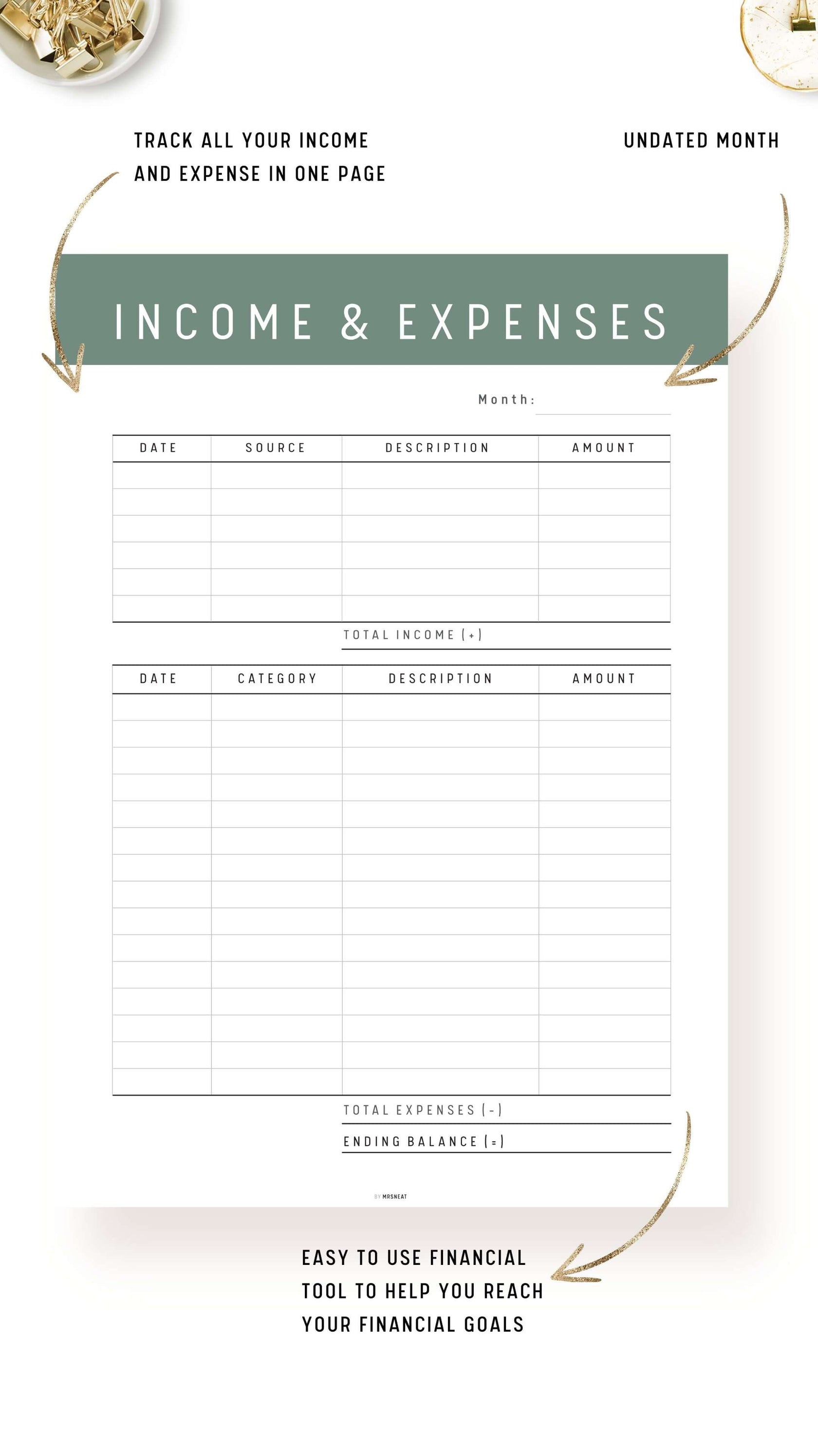 Income and Expense Tracker Template Printable – mrsneat