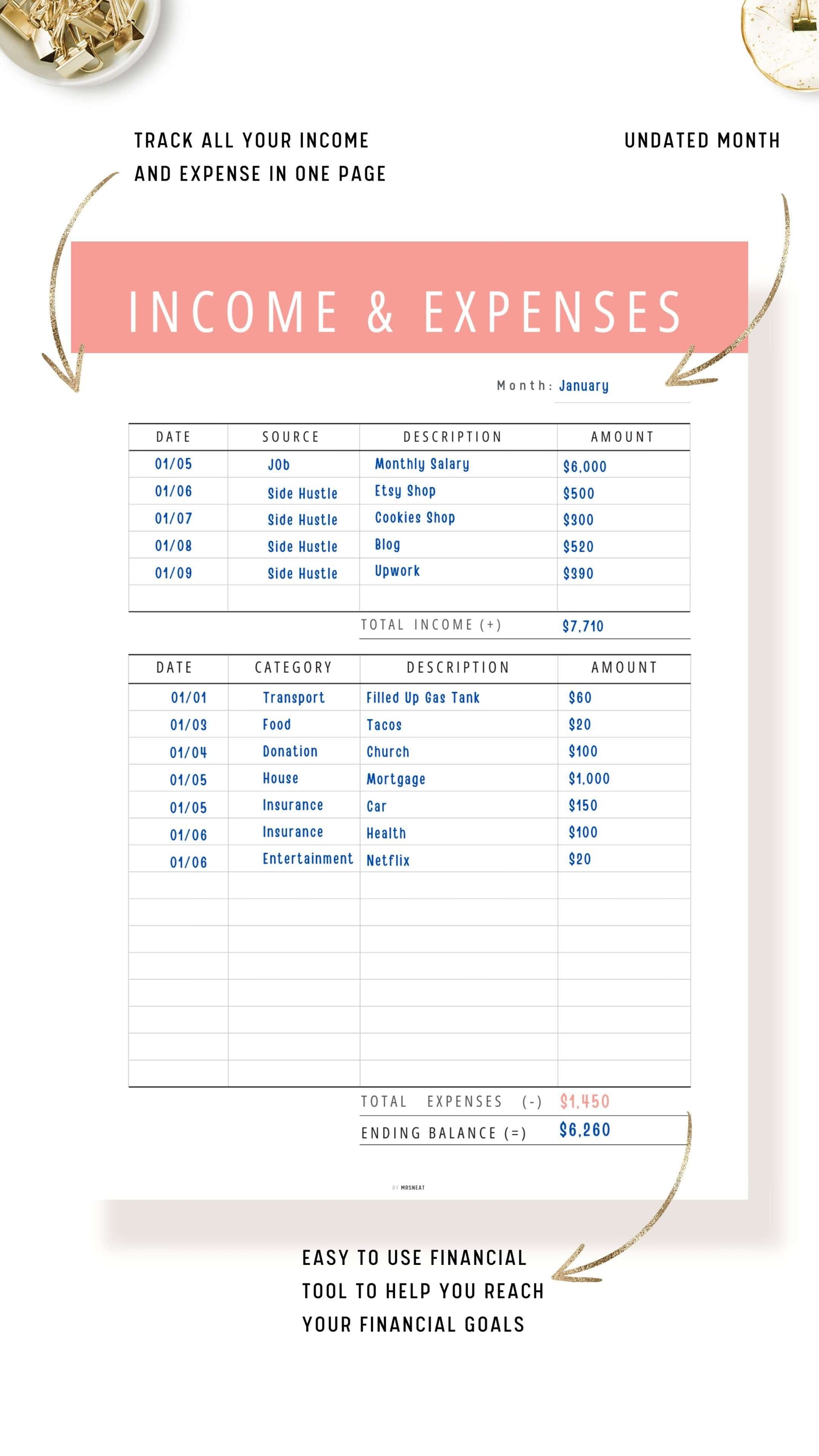 FREE Income and Expense Tracker Template Printable - M262 – mrsneat