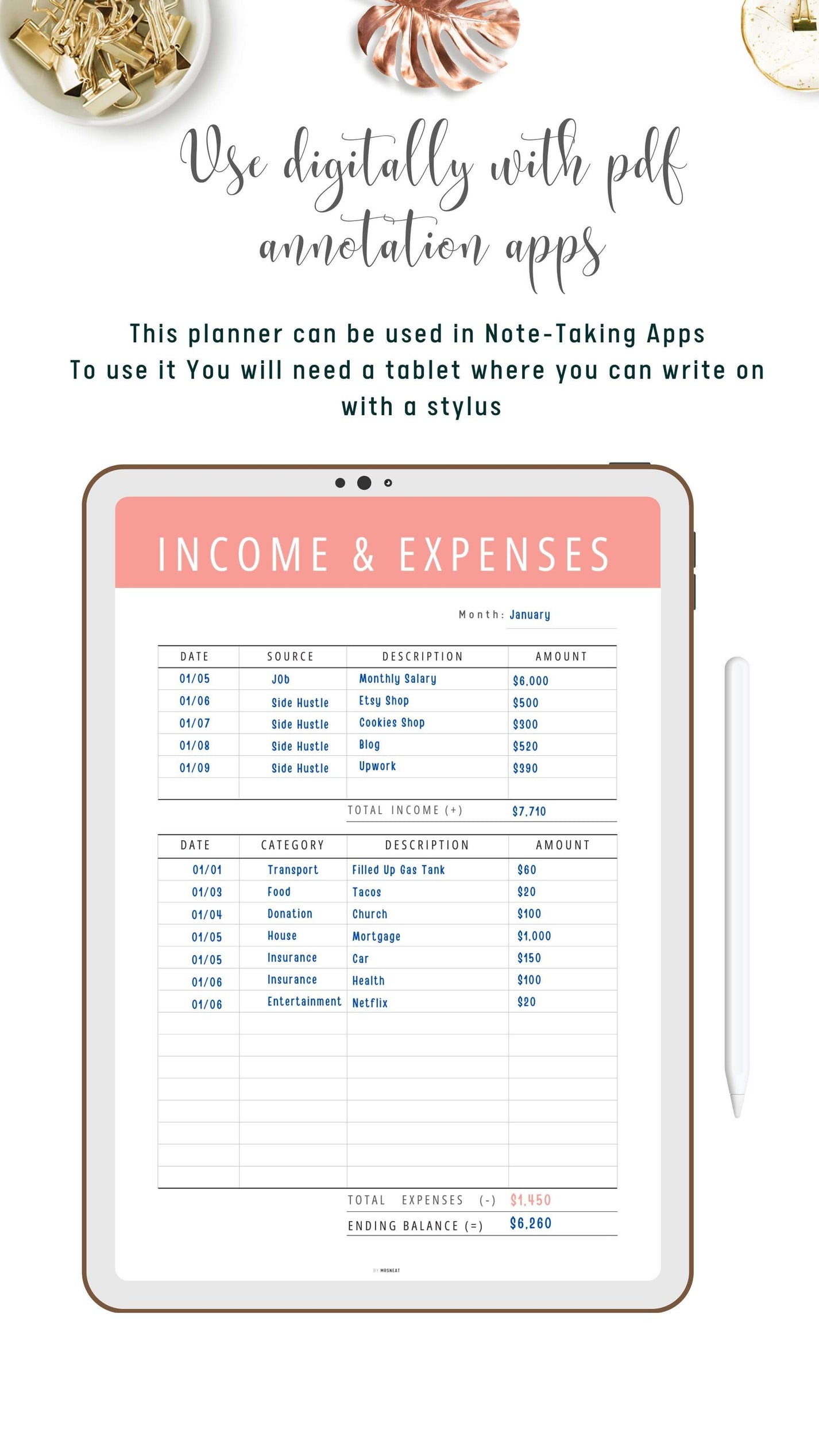 FREE Income and Expense Tracker Template Printable - M262 – mrsneat