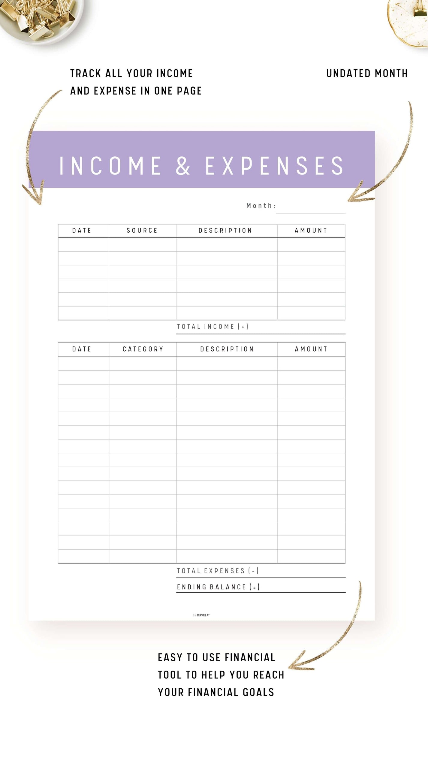 FREE Income and Expense Tracker Template Printable - M262 – mrsneat