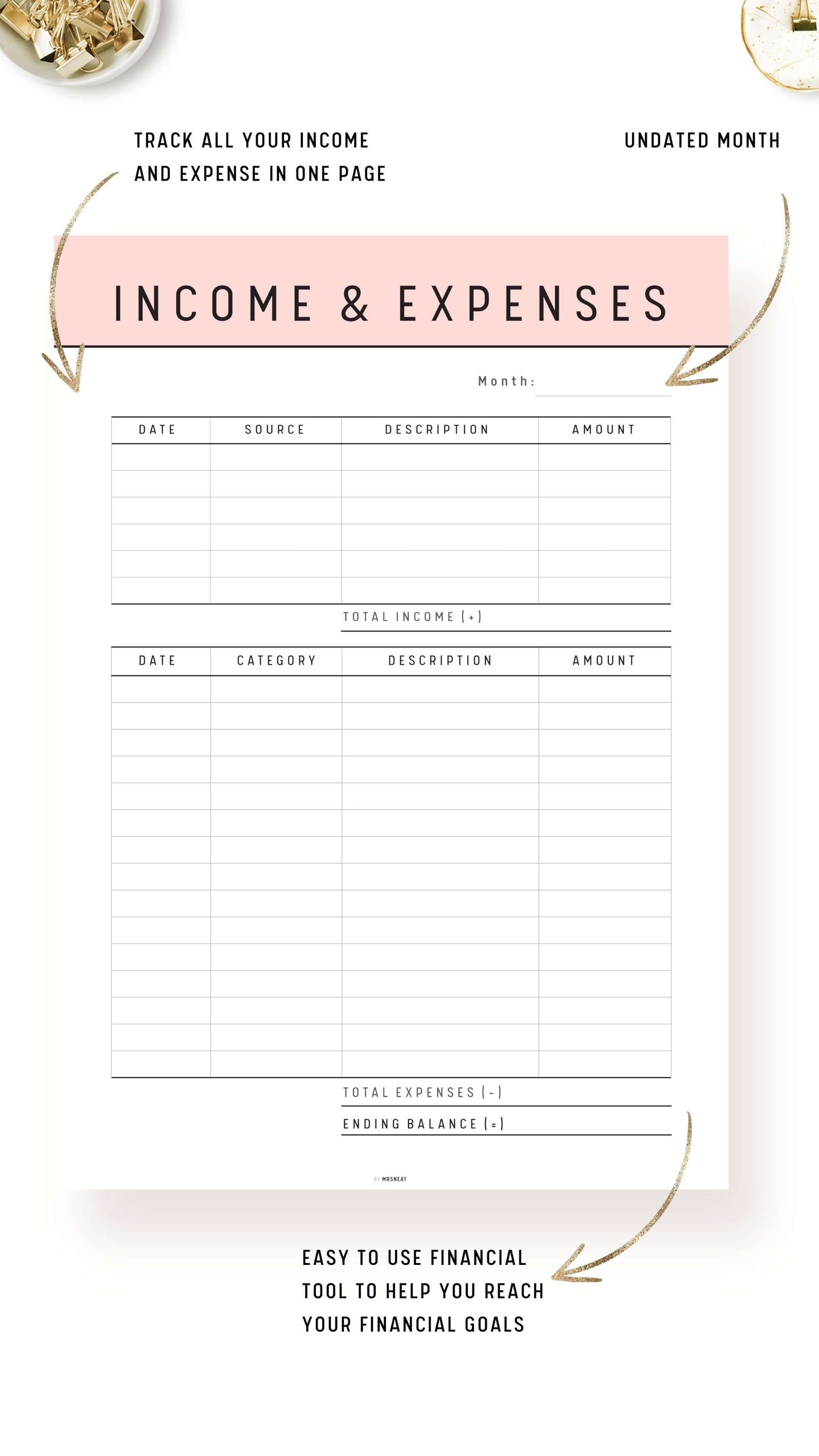 FREE Income and Expense Tracker Template Printable – mrsneat