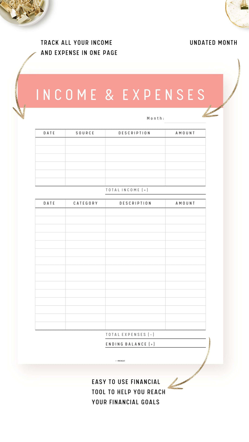 FREE Income and Expense Tracker Template Printable - M262 – mrsneat