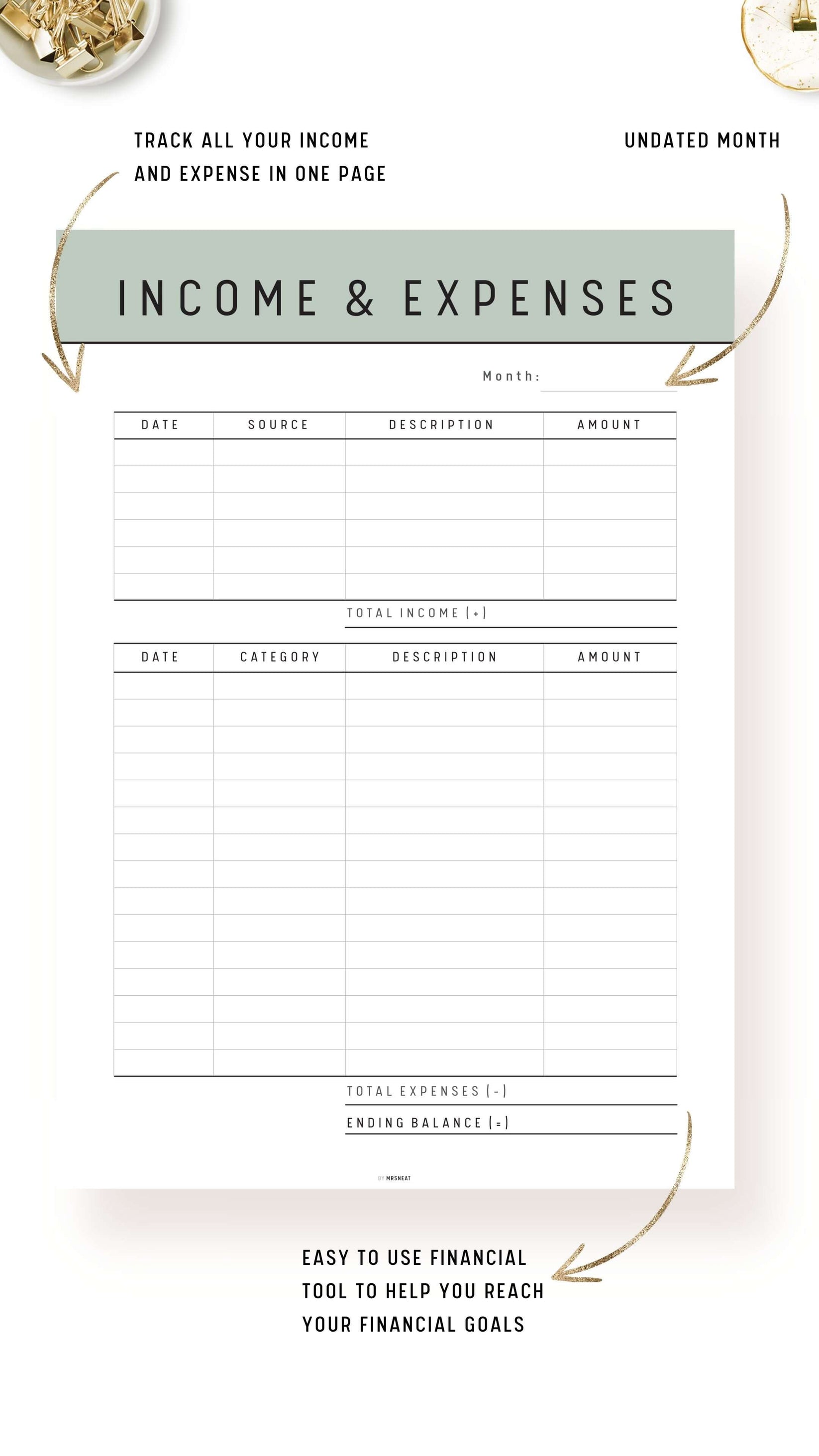 FREE Income and Expense Tracker Template Printable – mrsneat