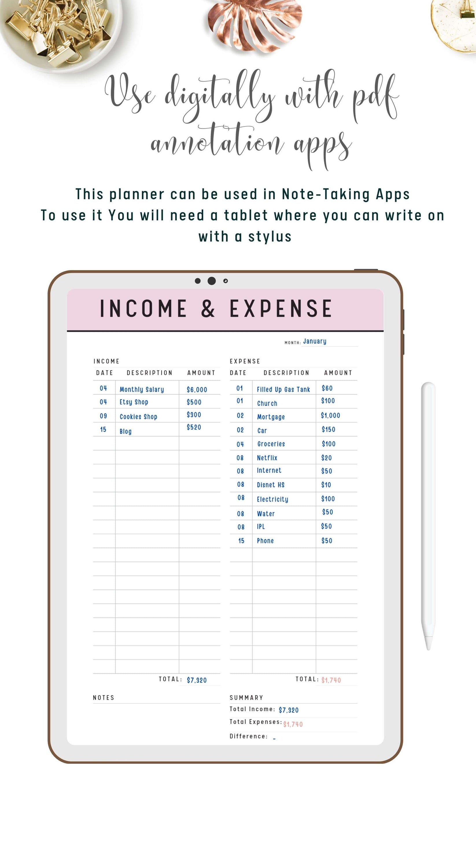 Income and Expense Tracker on One Page Printable – mrsneat