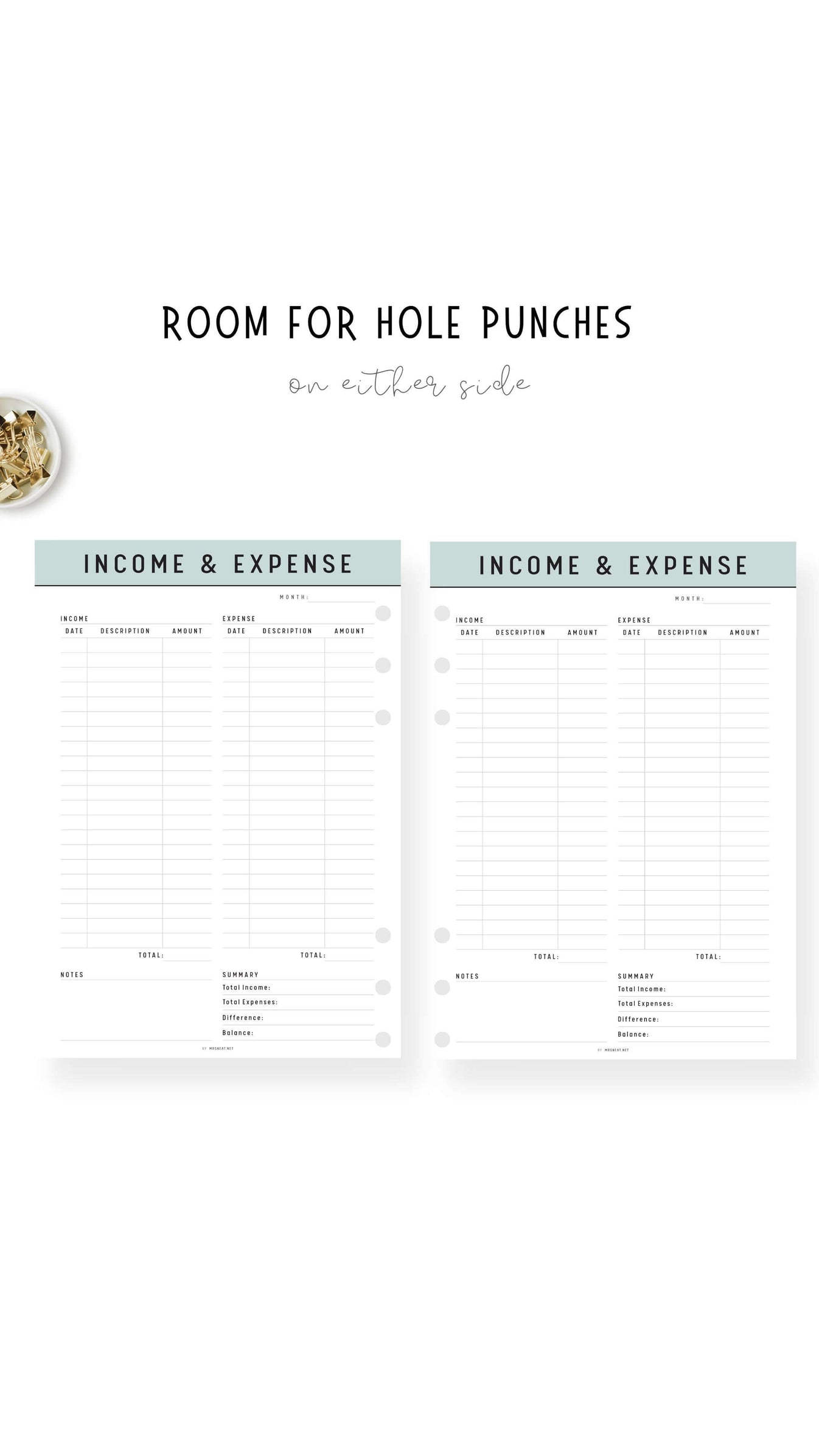 Income and Expense Tracker on One Page Printable - M279 – mrsneat