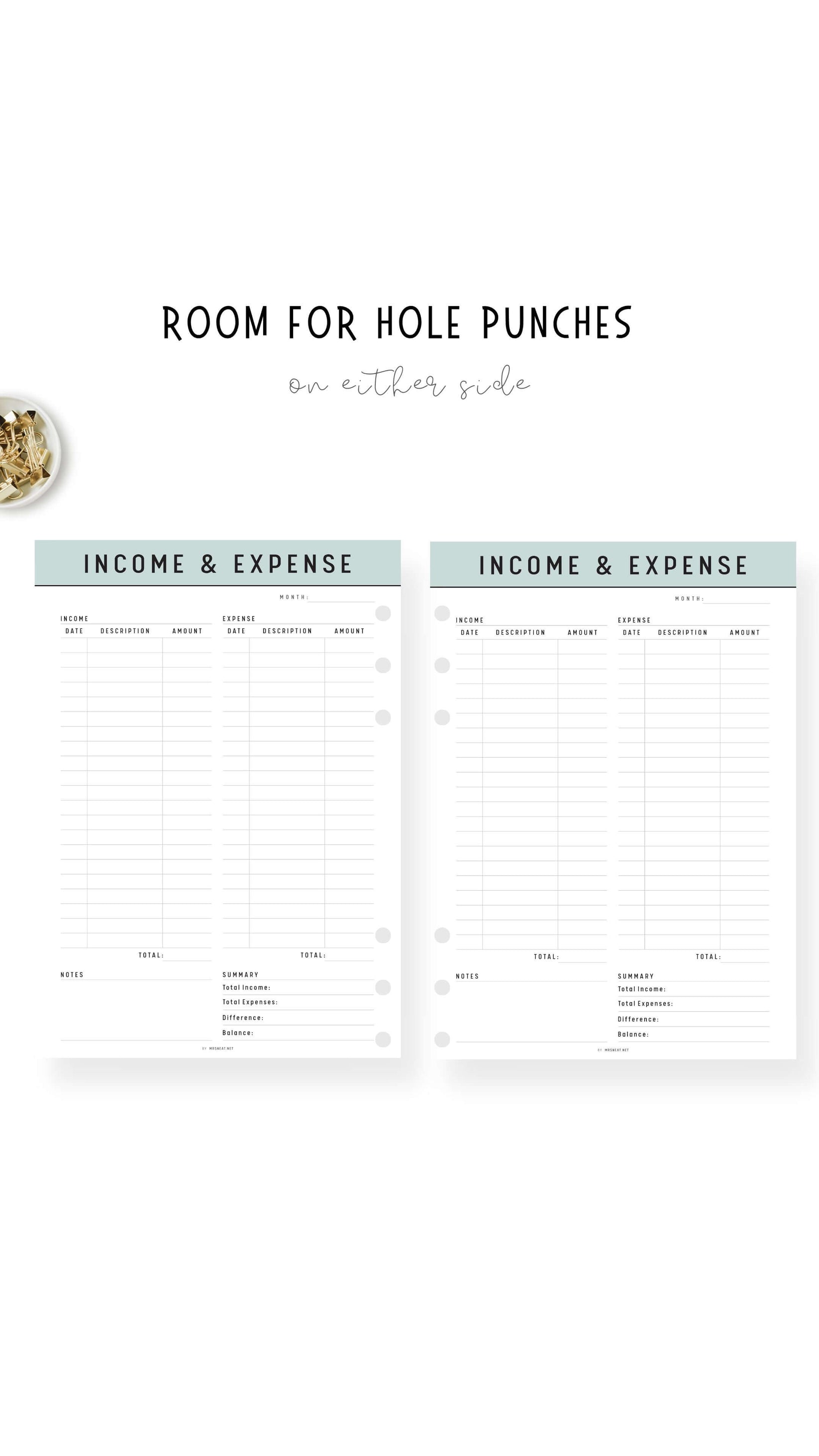Income and Expense Tracker on One Page Printable - M279 – mrsneat