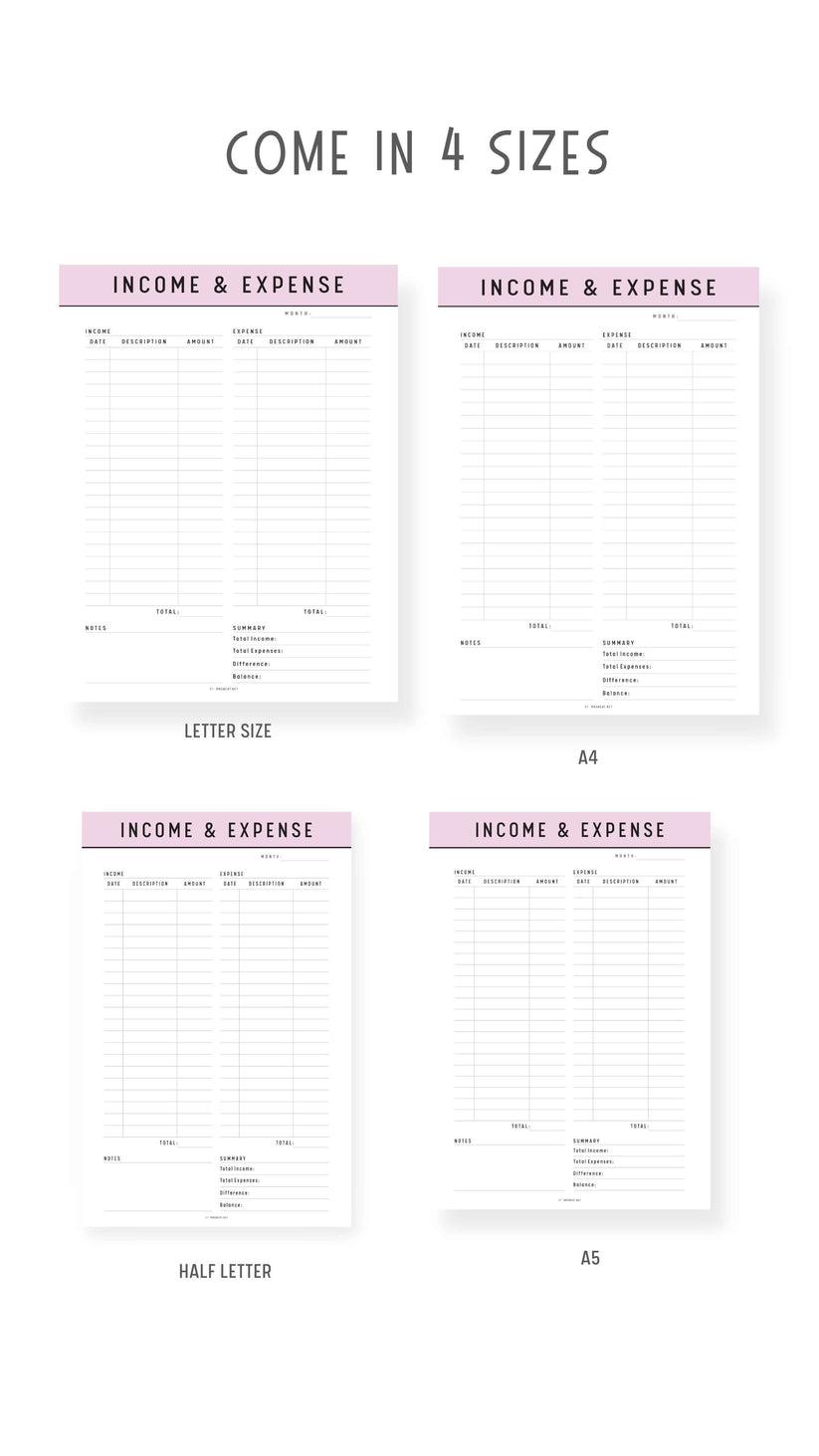 Income and Expense Tracker on One Page Printable – mrsneat