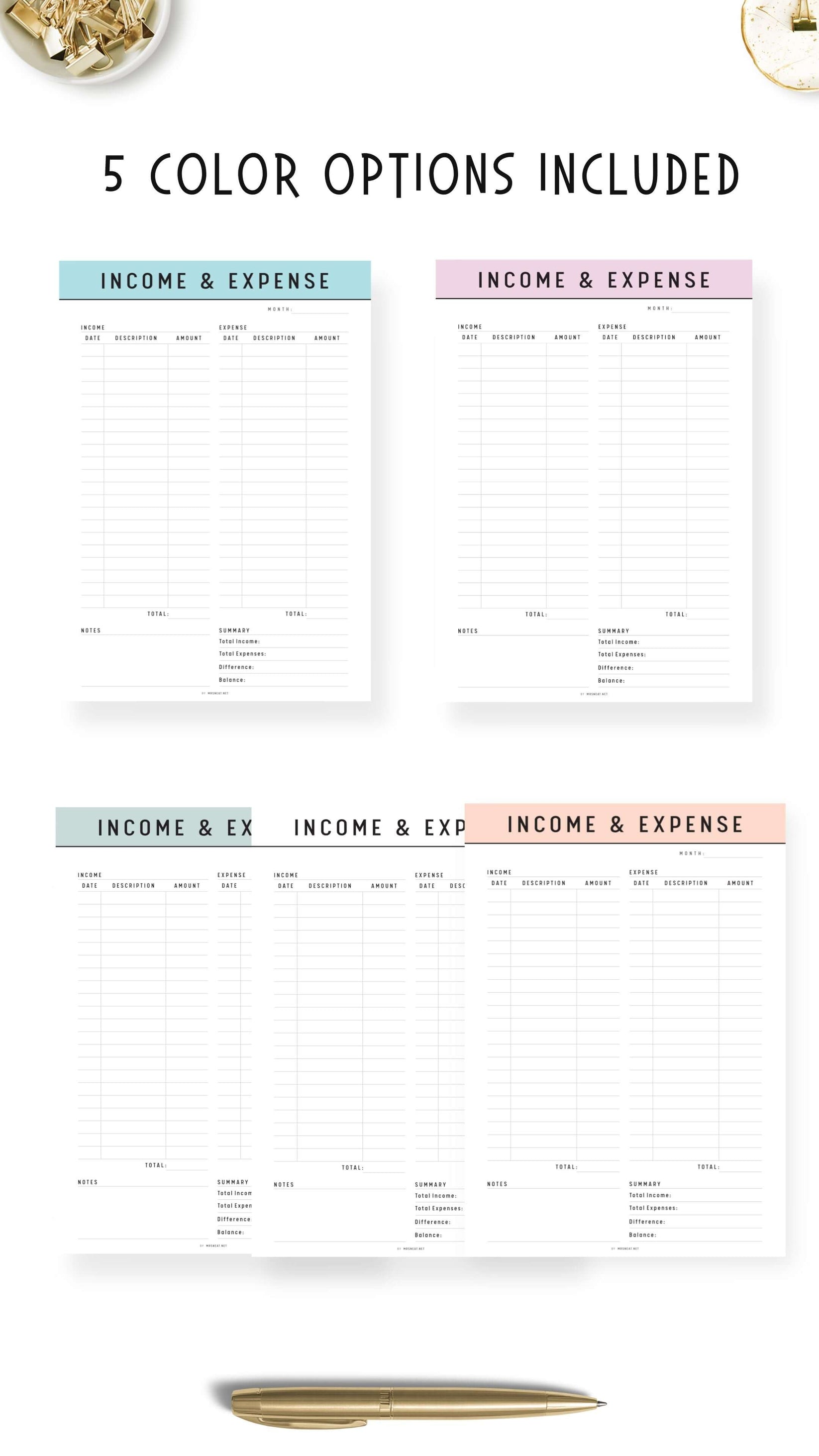 Income and Expense Tracker on One Page Printable – mrsneat