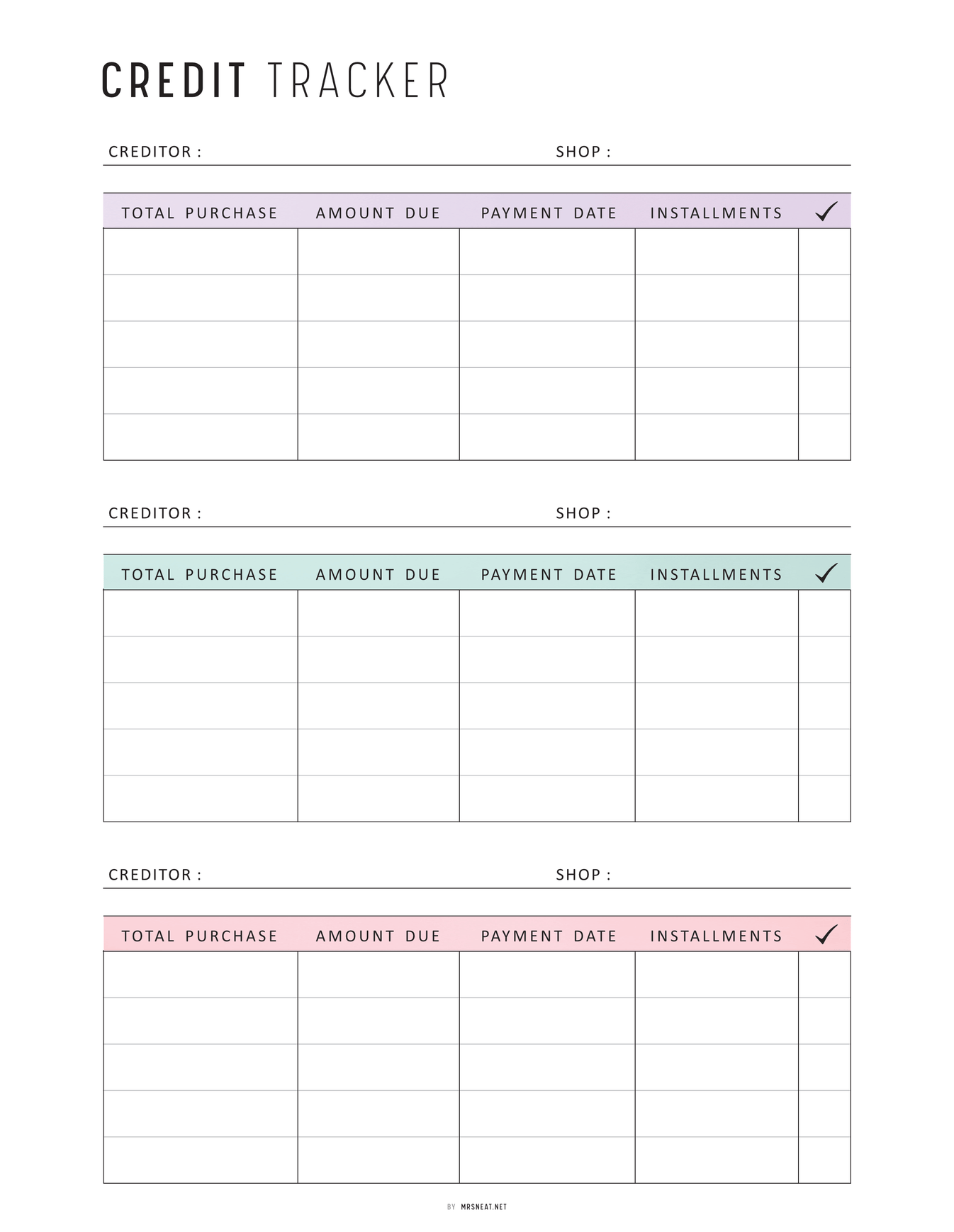 Credit Card Tracker PRINTABLE - M448 – mrsneat