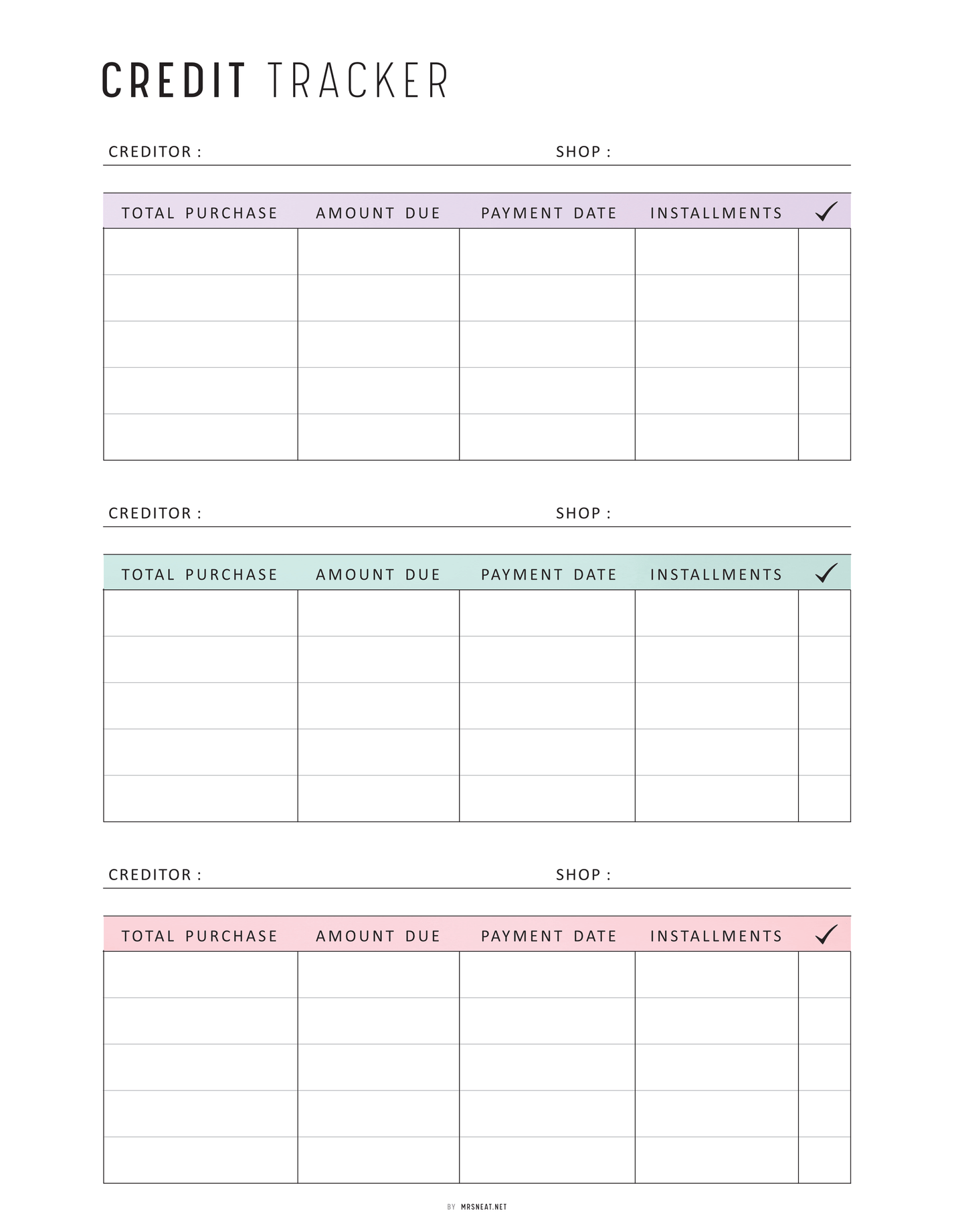 Credit Card Tracker Printable - M448 – mrsneat