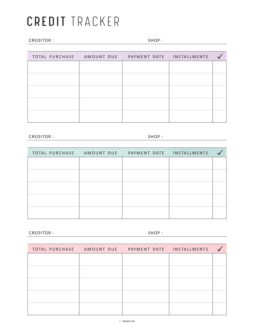 Credit Card Tracker Printable - M448 – mrsneat