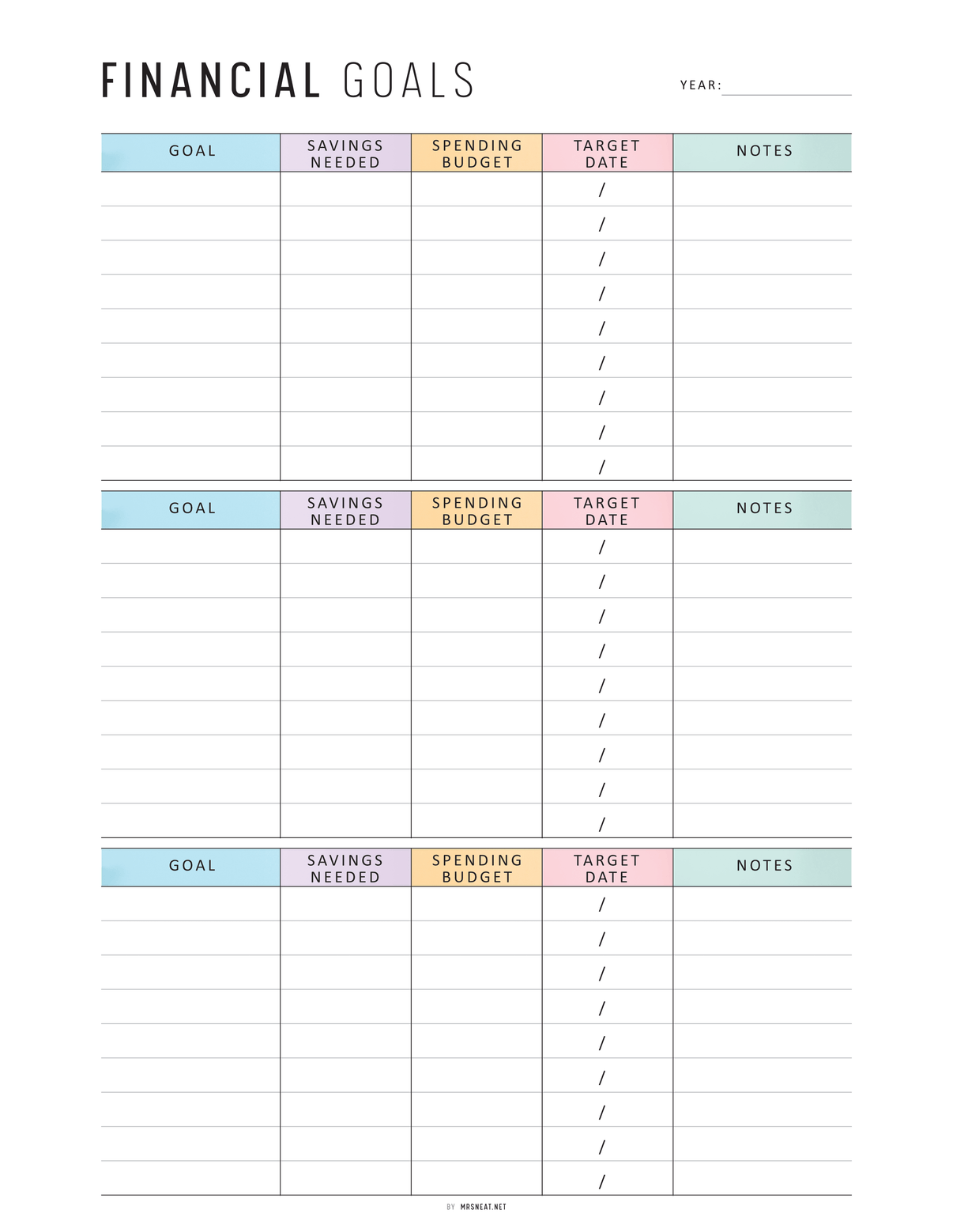 Financial Goals Printable - M443 – mrsneat