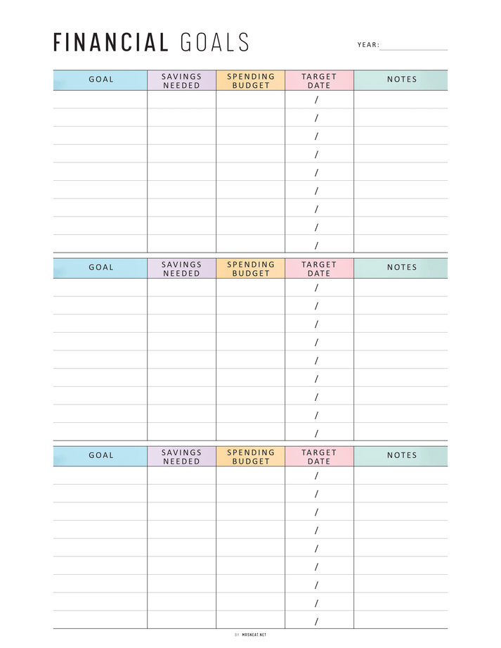 Financial Goals Printable - M443 – mrsneat