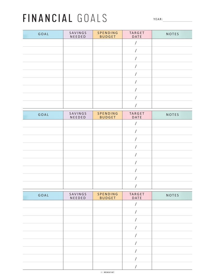 Financial Goals Printable - M443 – mrsneat