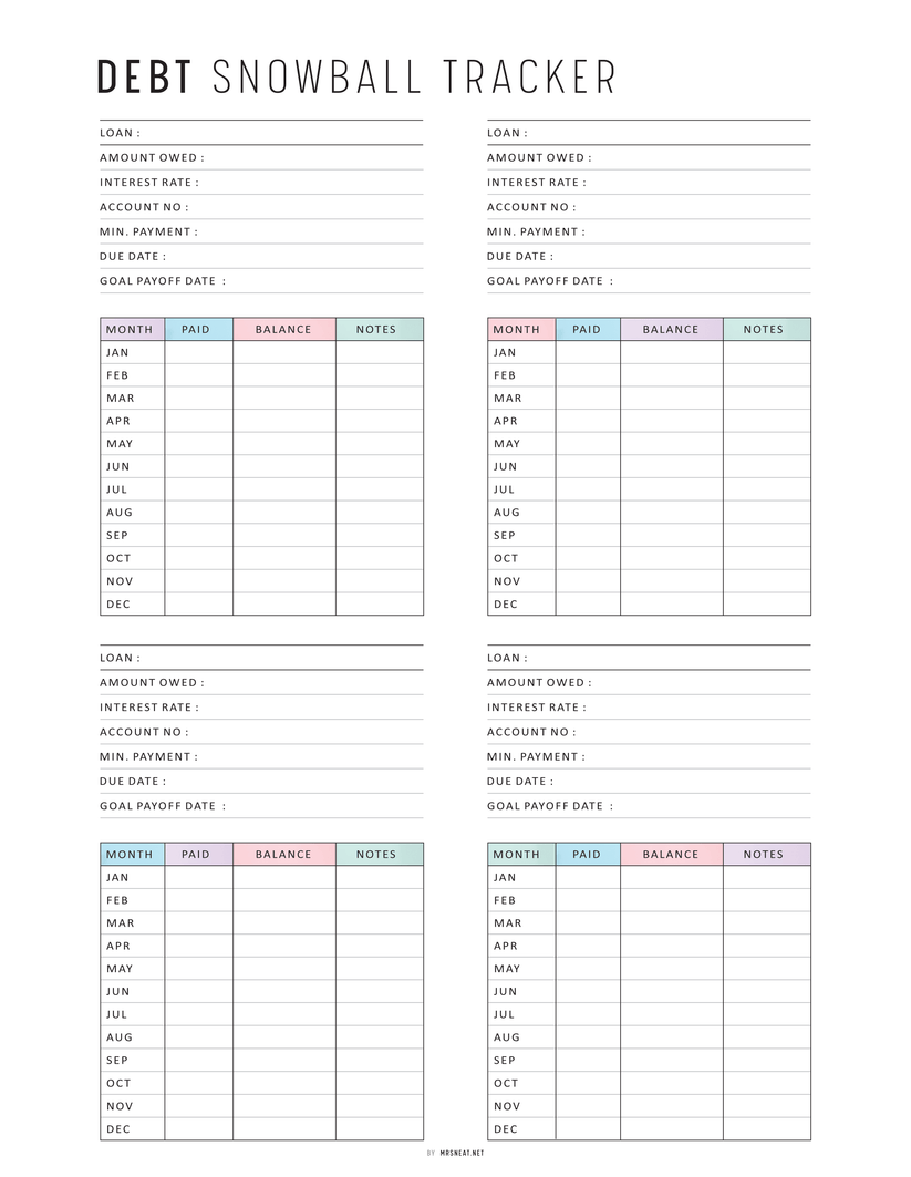 Debt Snowball Tracker Printable - M453 – mrsneat