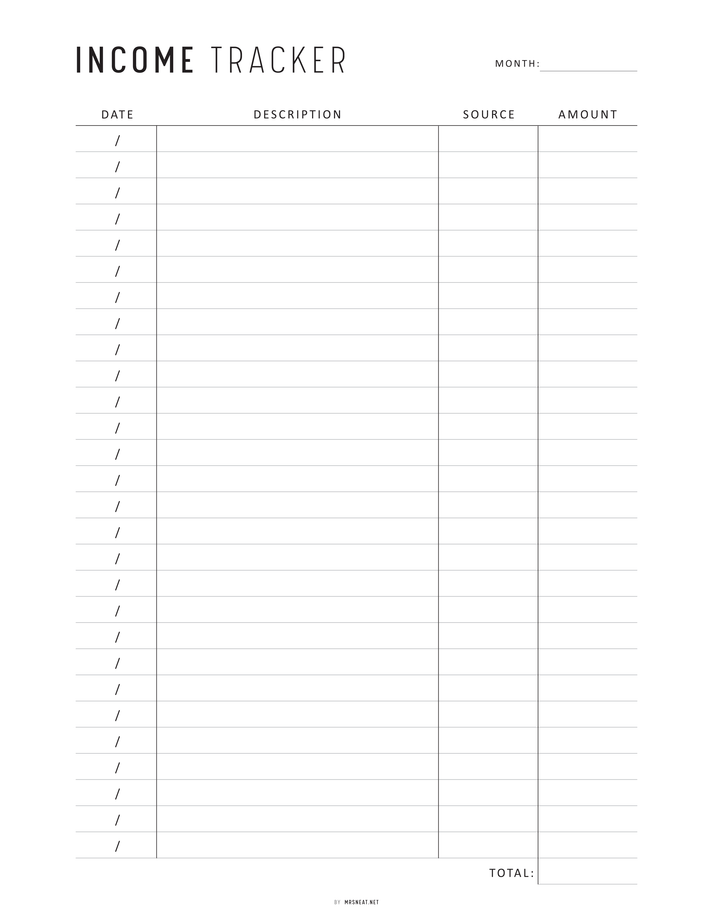 Income Tracker Printable - M439 – mrsneat
