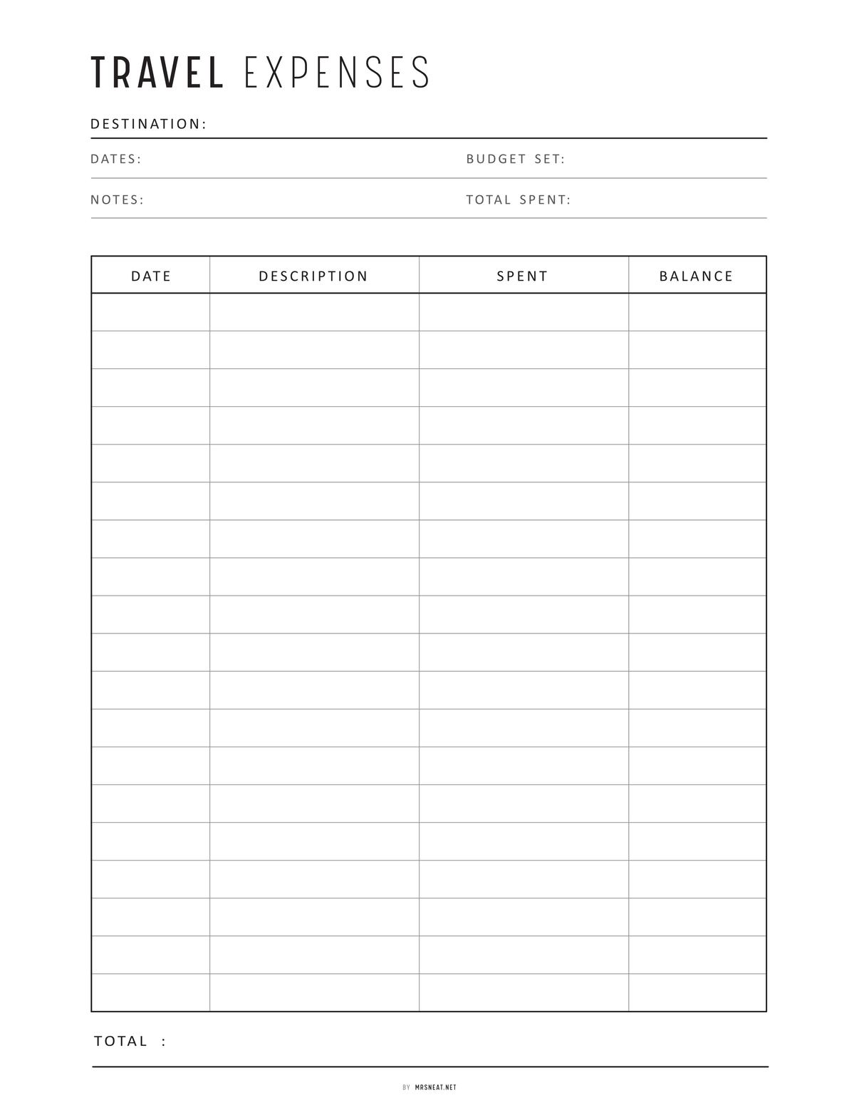 Travel Expense Tracker Printable - M449 – mrsneat