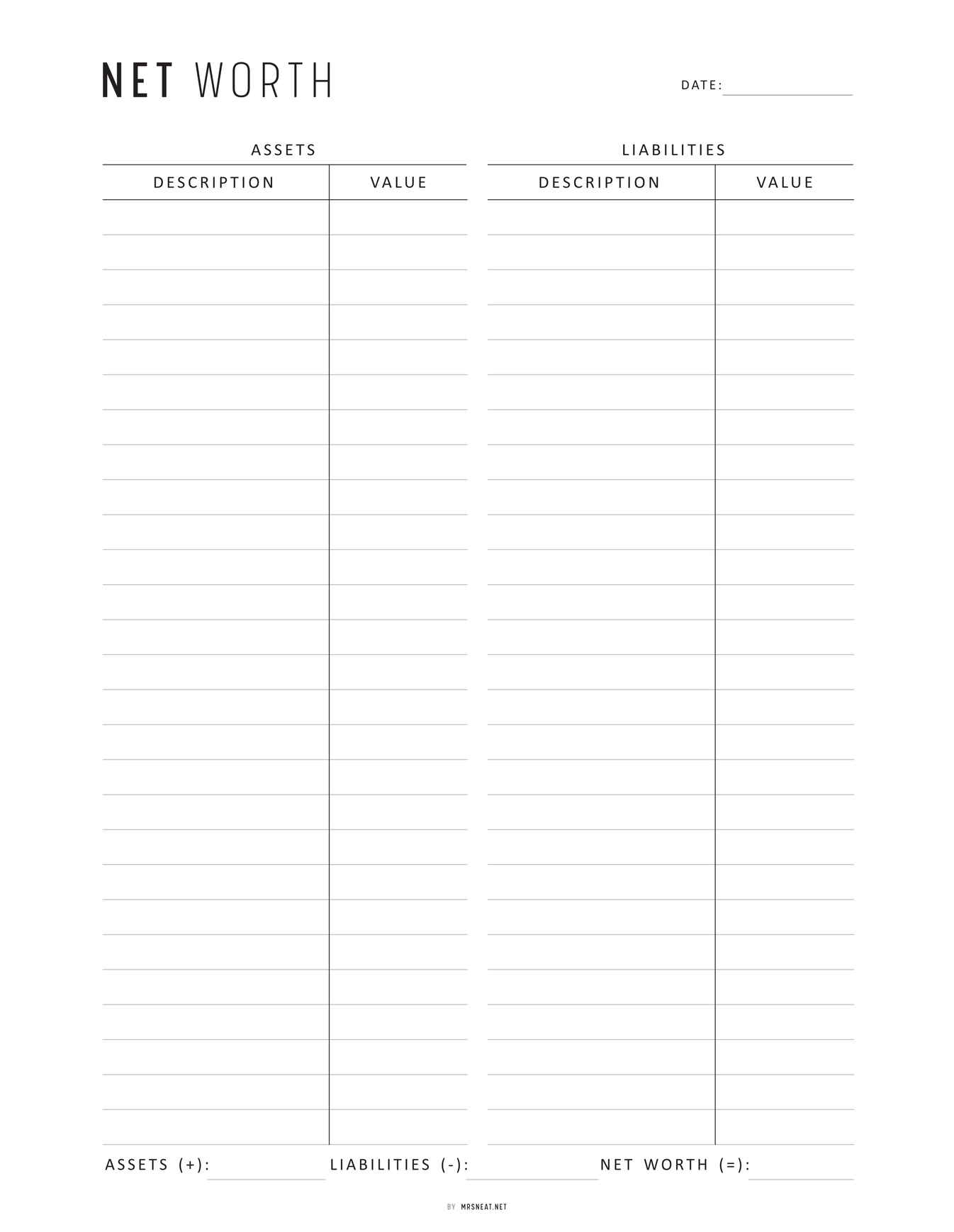 Net Worth Calculator Sheet - M441 – mrsneat