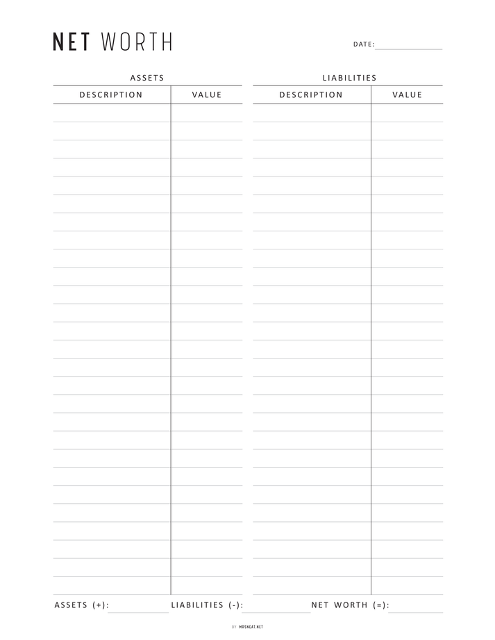 Net Worth Calculator Sheet - M441 – mrsneat