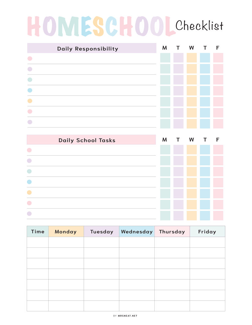 Homeschool Checklist Template PDF - M495 – mrsneat